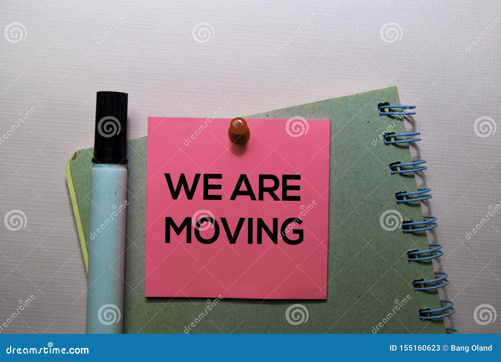We are Moving Text on Sticky Notes Isolated on Office Desk Stock Image ...