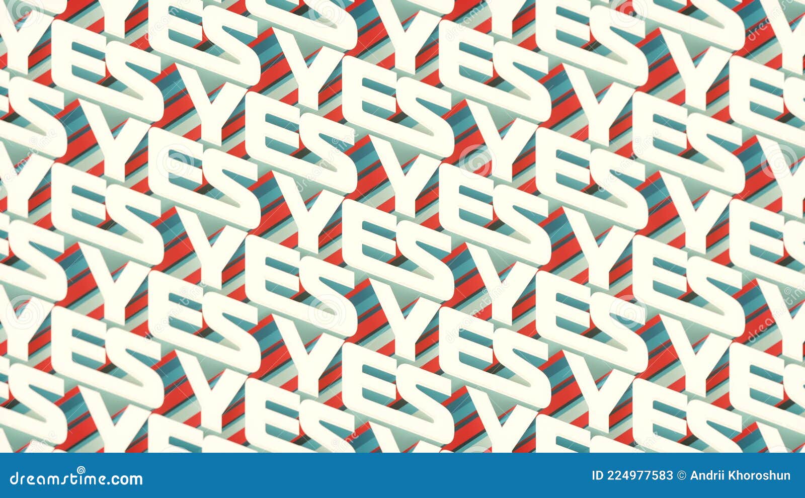 Moving Texture Words YES with Striped Pattern on Sides. 3d Render Loop ...