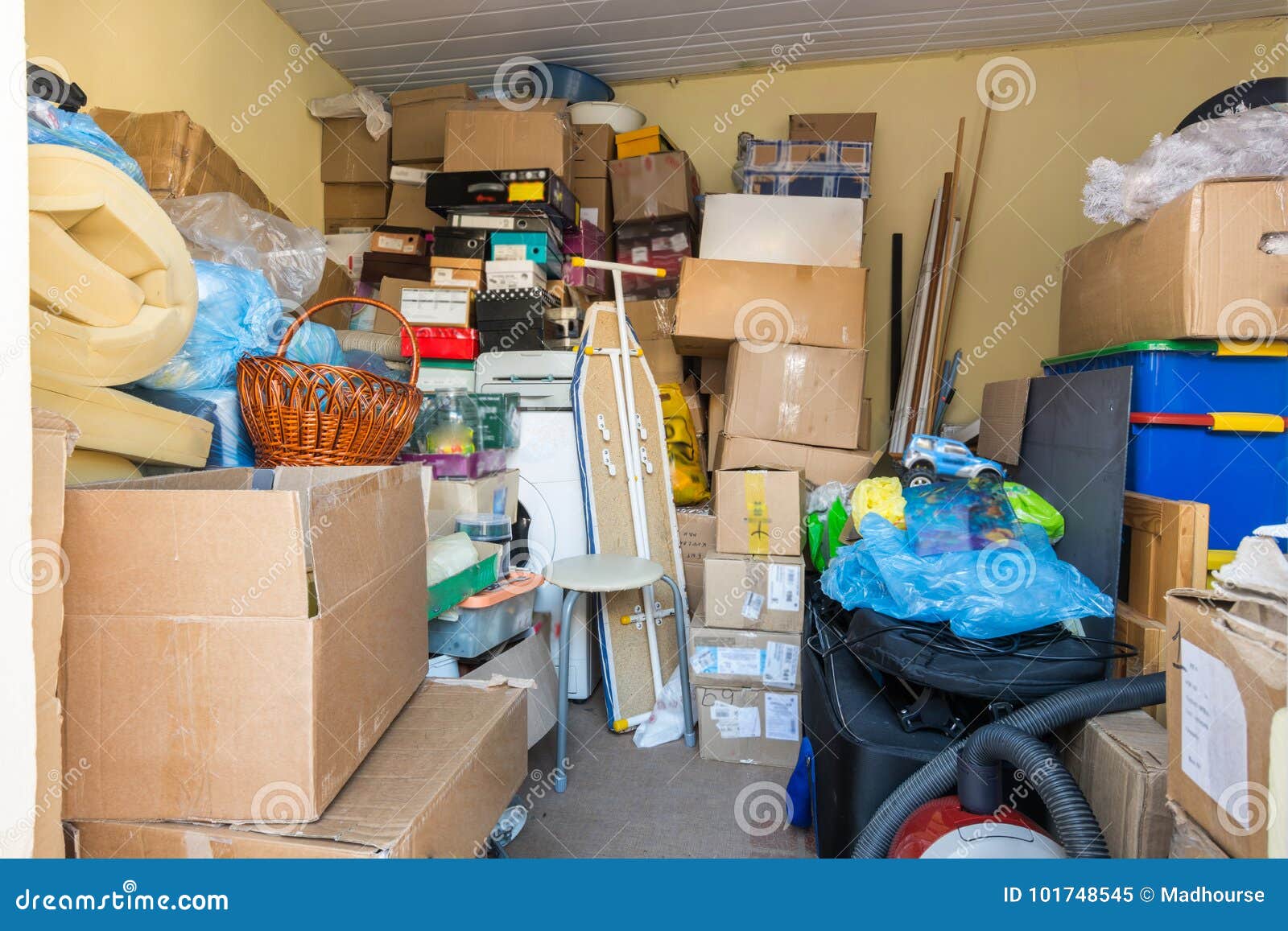 Moving, Things Packed in Boxes and Packages Lie in a Small Room Stock ...