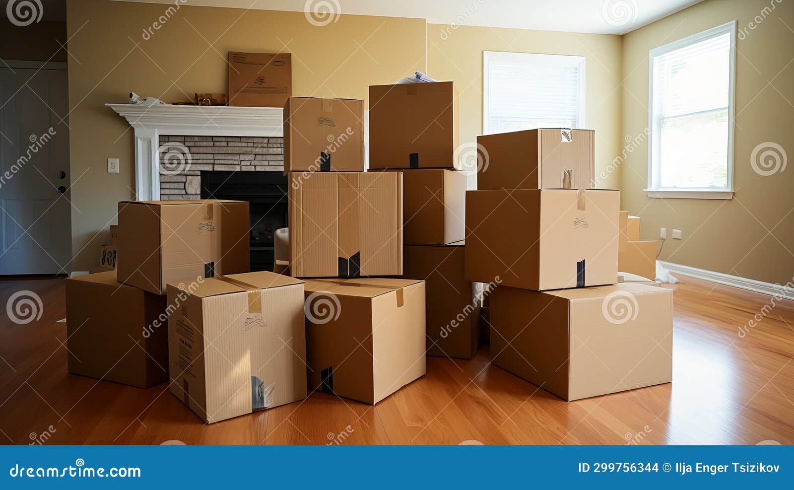 Moving To New Home, Donation Concept Stacked Cardboard Boxes With ...