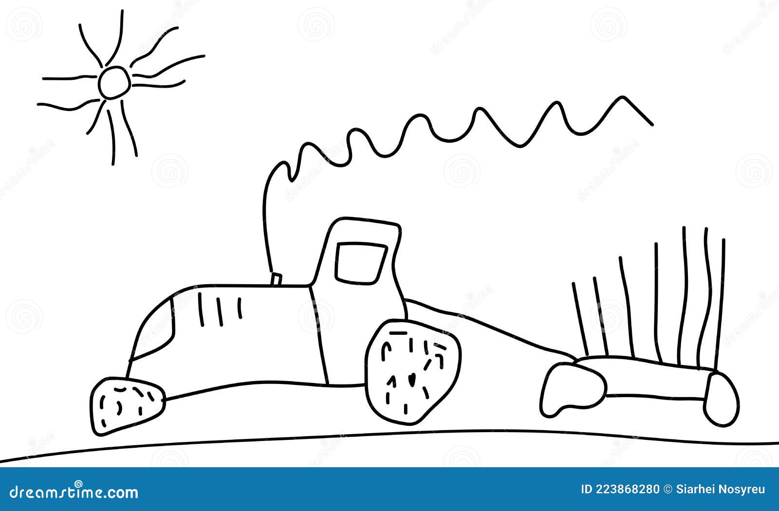 Moving Tractor with Trailer, Drawing of Child, Hand Drawn. Vector ...