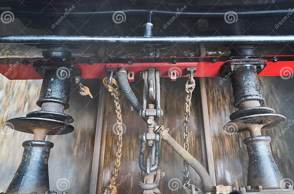 Moving Train Carriage with Coupling Stock Photo - Image of hitch, link ...