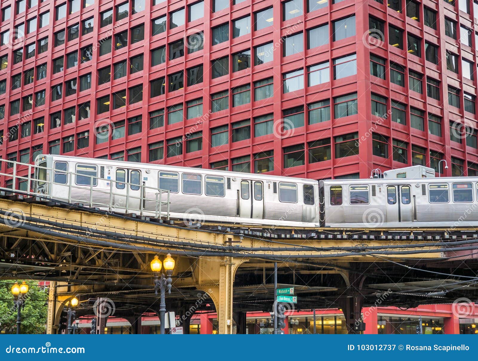 Moving Train on Elevated Tracks within Buildings at the Loop, Glass and ...