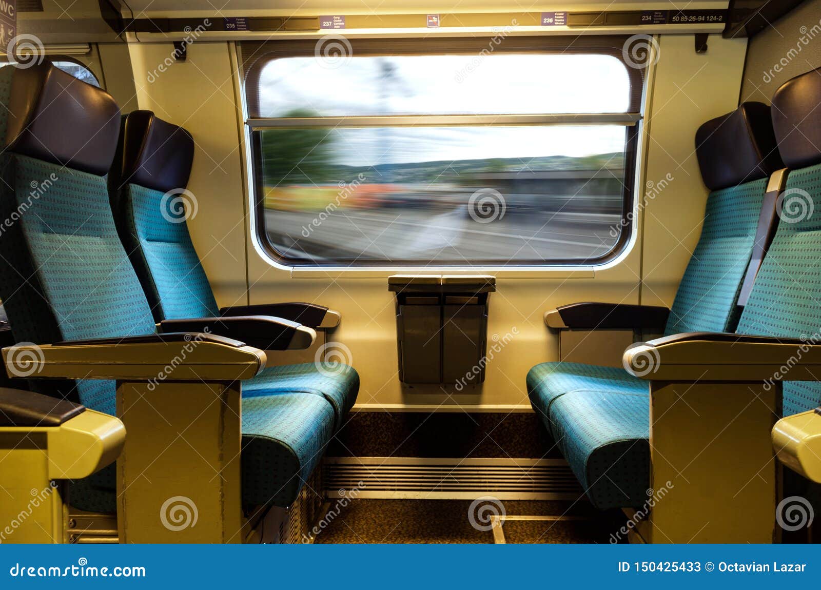Moving Train Four Empty Coach Seats Blue Upholstery Swiss Sbb Rail ...