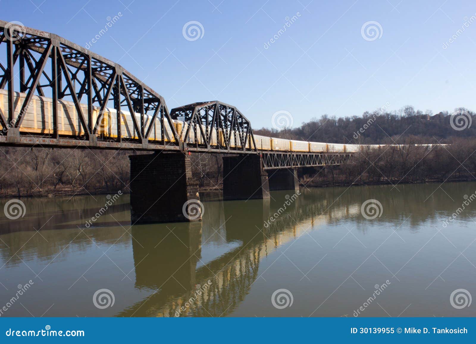 Moving Train on Railroad Bridge Over the Mon River Stock Image - Image ...