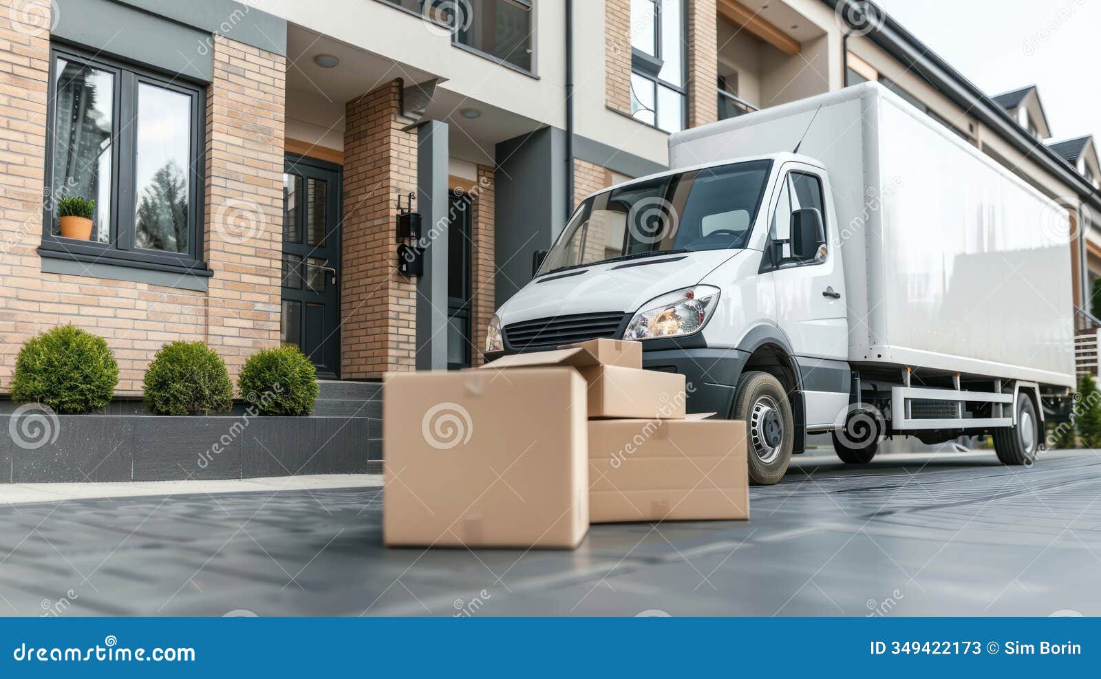 Moving Truck in Front of House Loading Stock Illustration ...