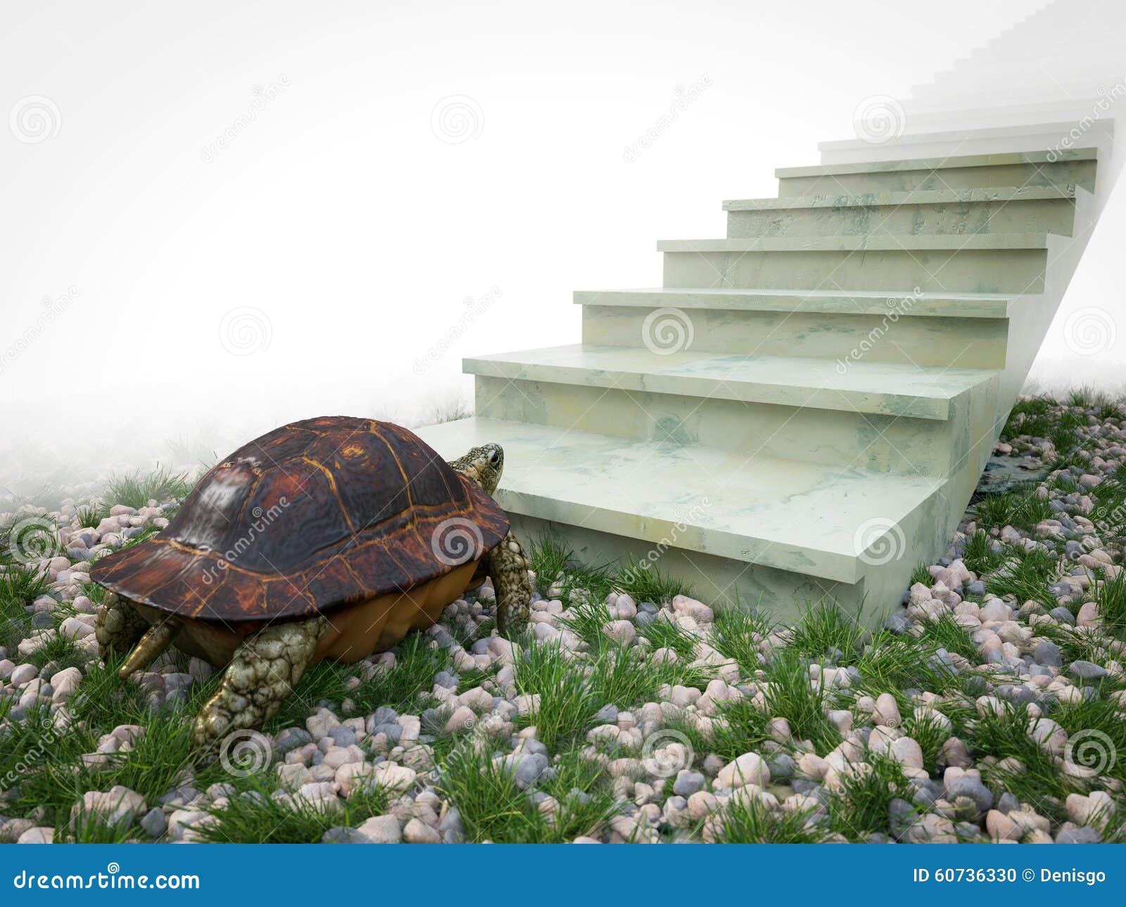 Moving Turtle Wants To Climb on the Stairs Concept Composition Stock ...