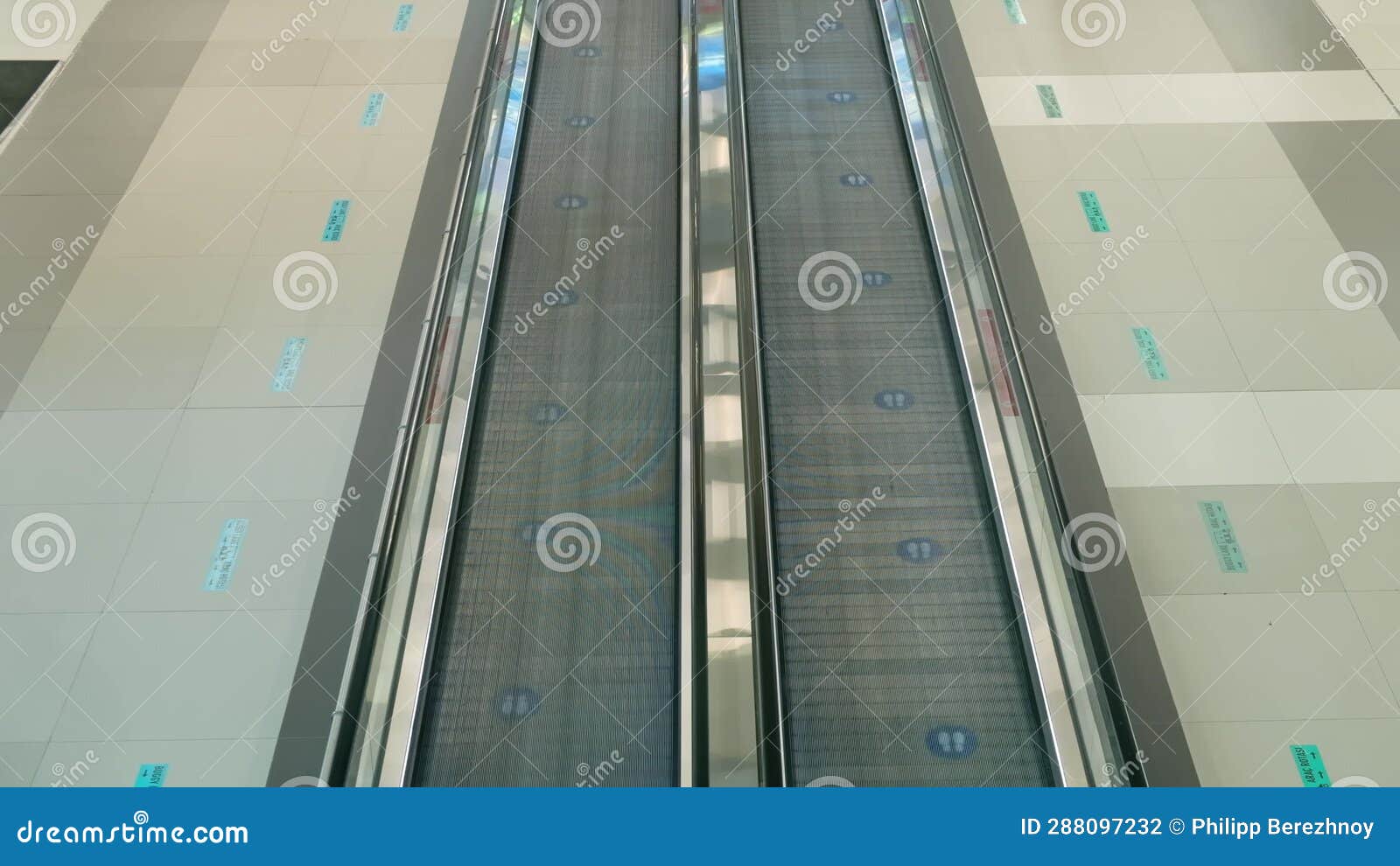 Empty moving travelator stock footage. Video of metal - 288097232