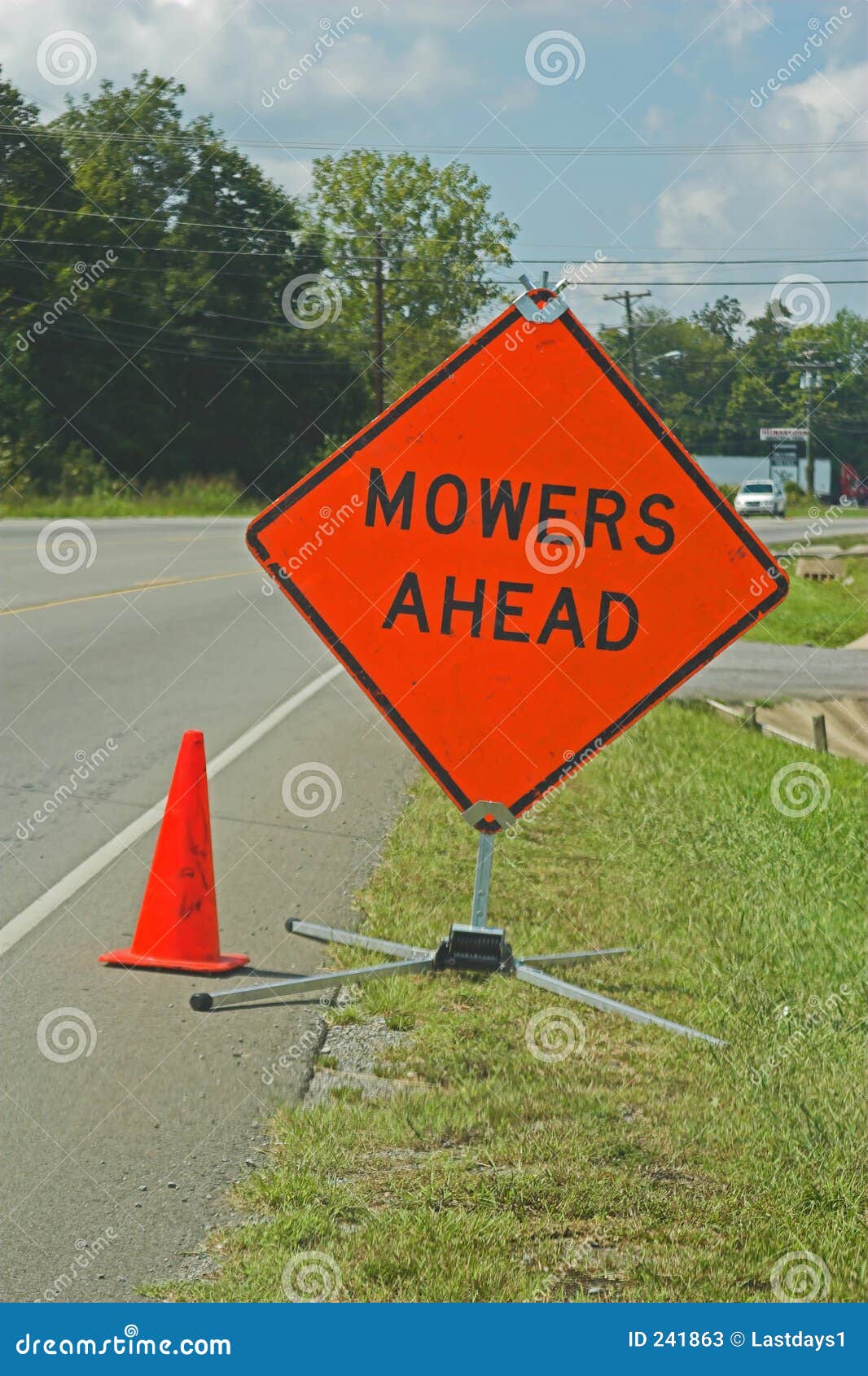 Mowers Ahead stock image. Image of caution, mower, sign - 241863
