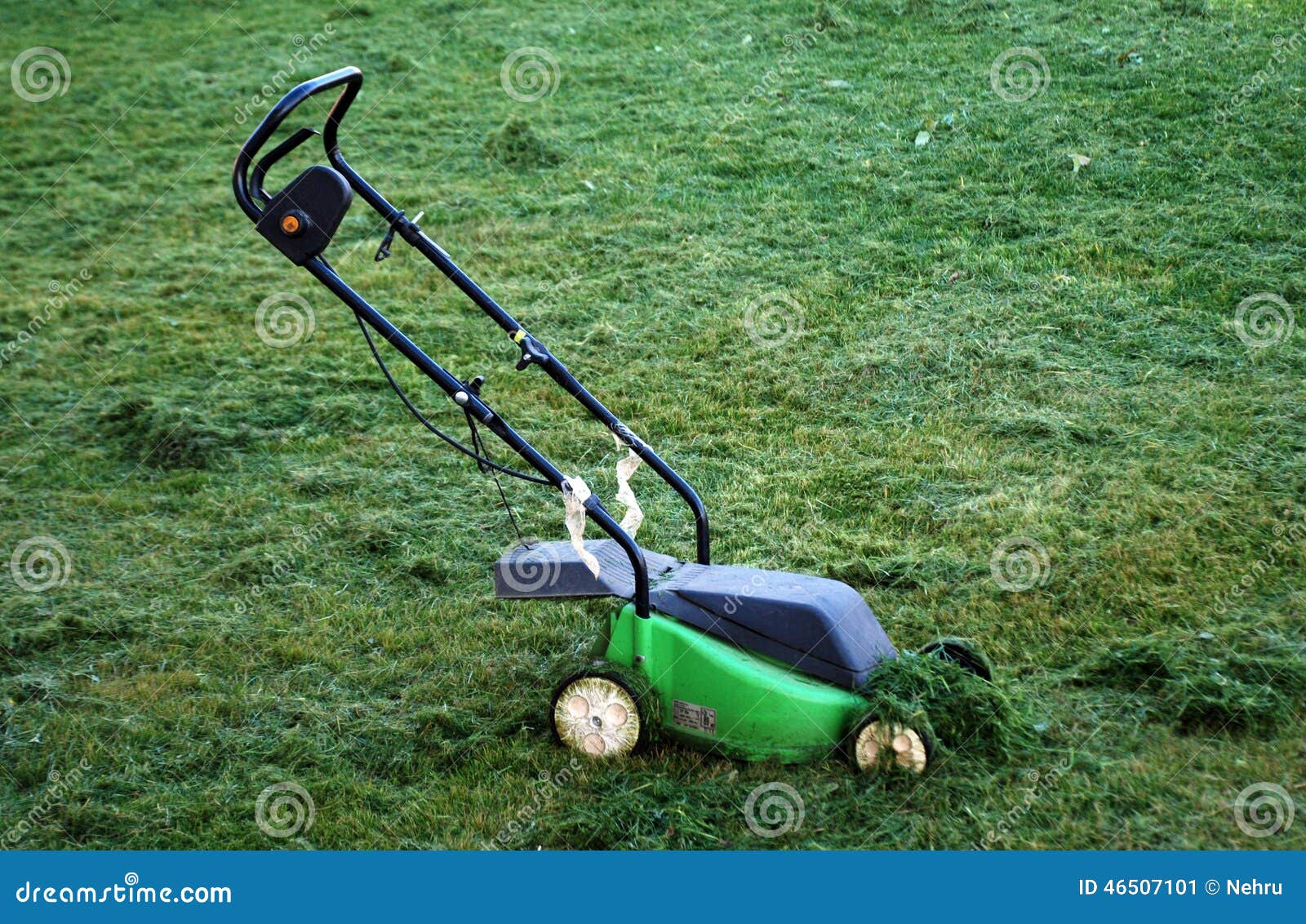 Mowing Lawn with Green Lawnmower Stock Image - Image of lawnmower ...