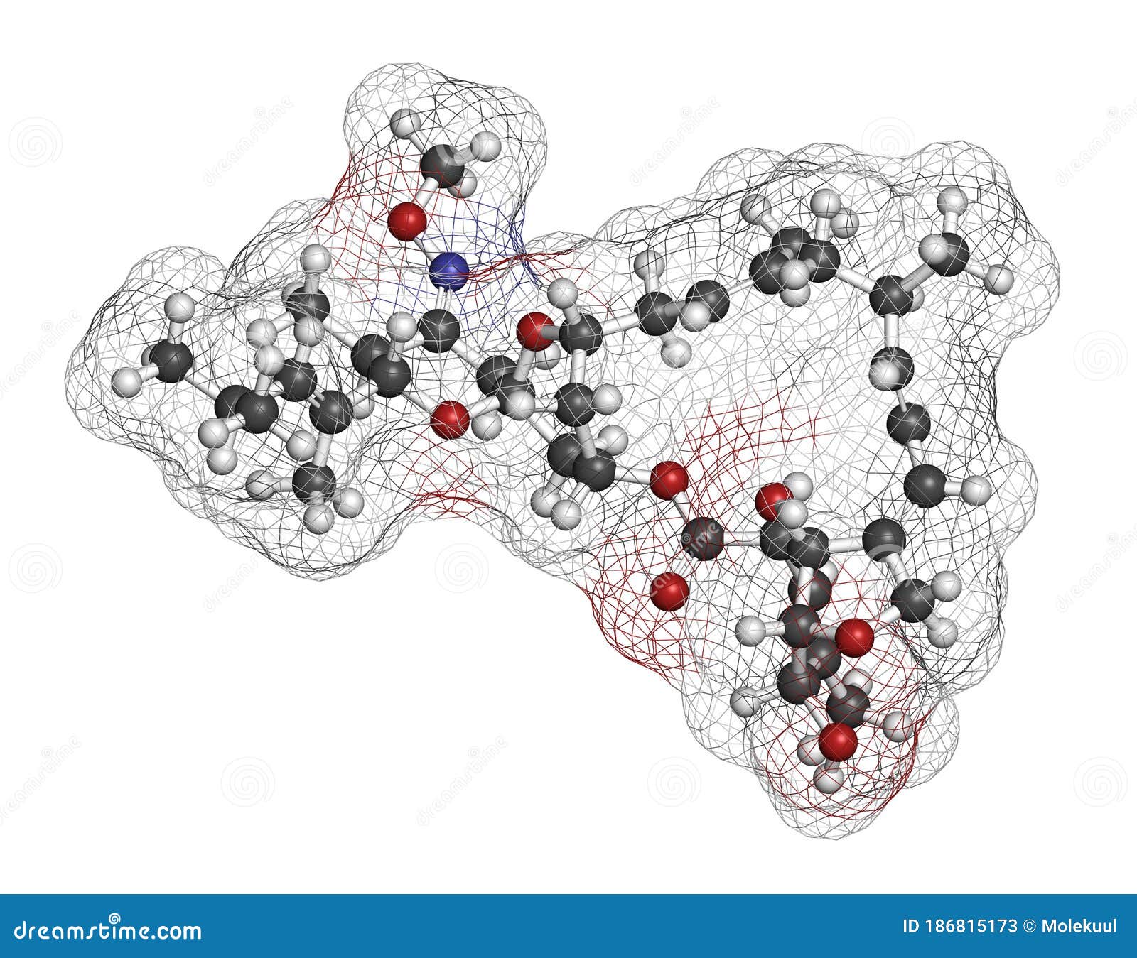 Moxidectin Anthelmintic Drug Molecule. 3D Rendering. Atoms are ...