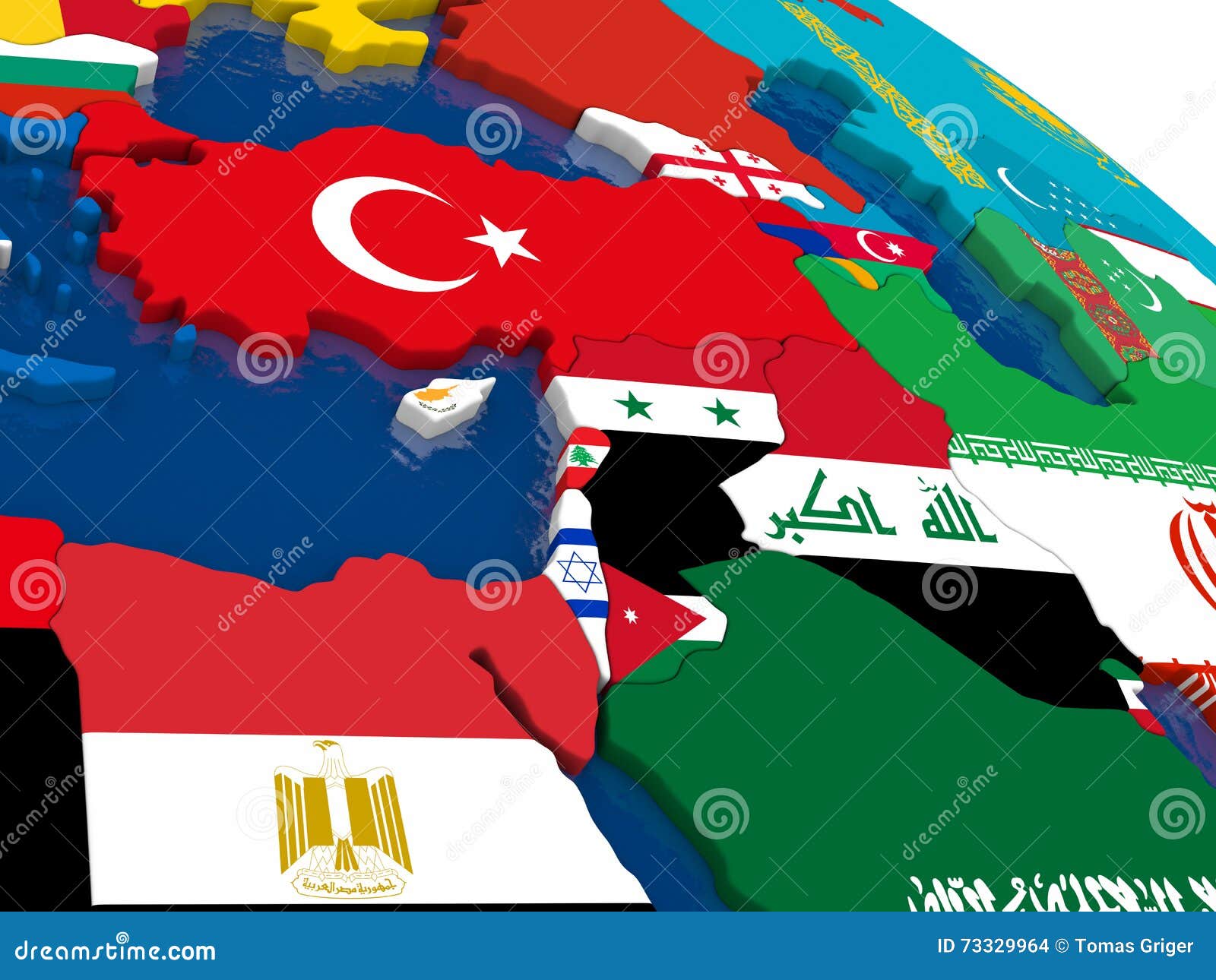 Moyen-Orient Sur La Carte 3D Avec Des Drapeaux Illustration Stock ...