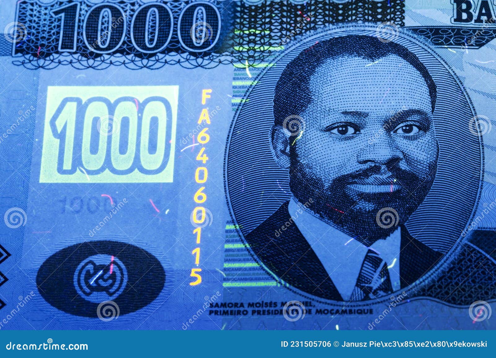 Mozambican Metical in UV Rays Stock Photo - Image of currency, security ...