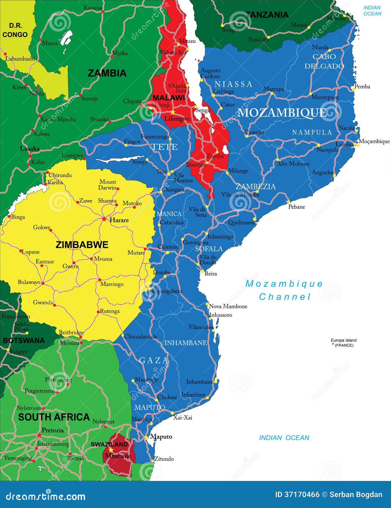 Mozambik mapa ilustracja wektor. Ilustracja złożonej z droga - 37170466