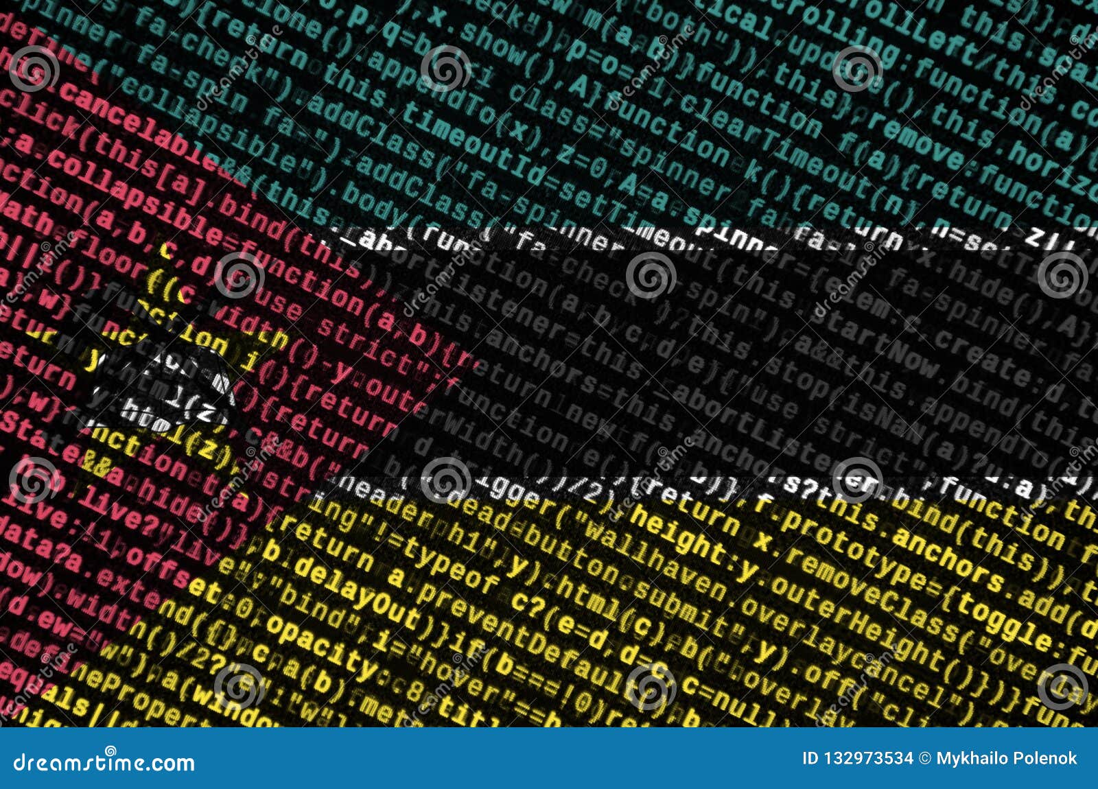 Mozambique Flag is Depicted on the Screen with the Program Code. the ...