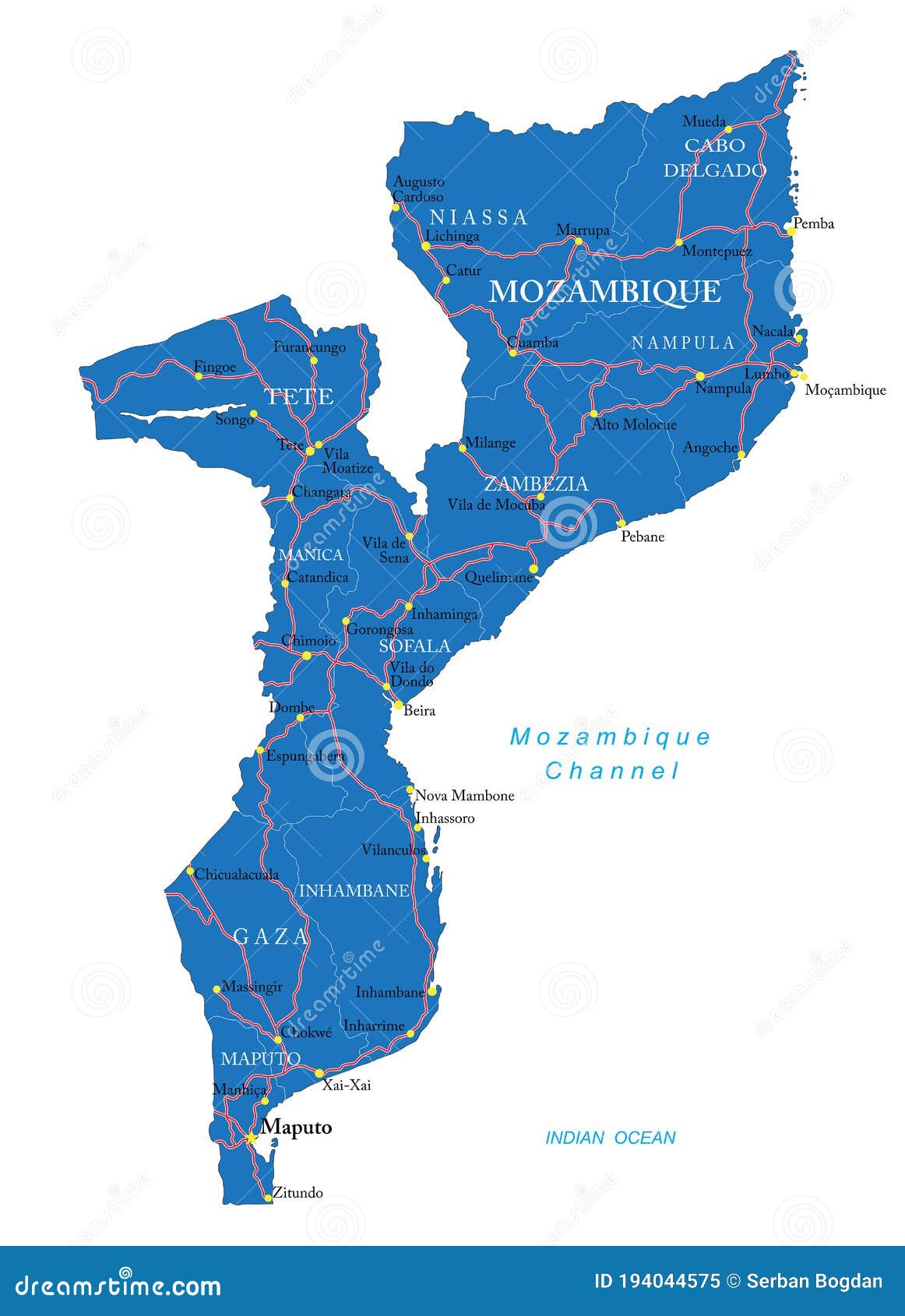 Mozambique map stock vector. Illustration of country - 194044575
