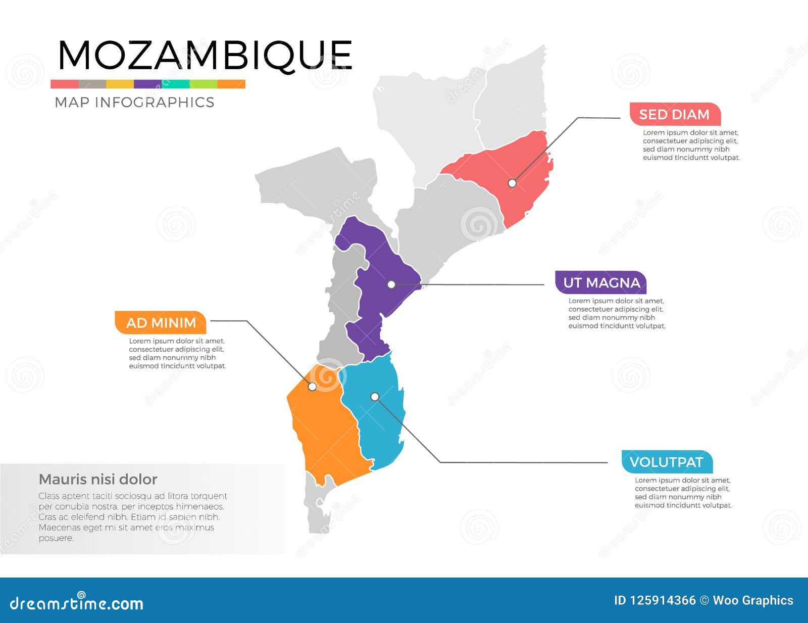 Mozambique Map Infographics Vector Template With Regions And Pointer ...