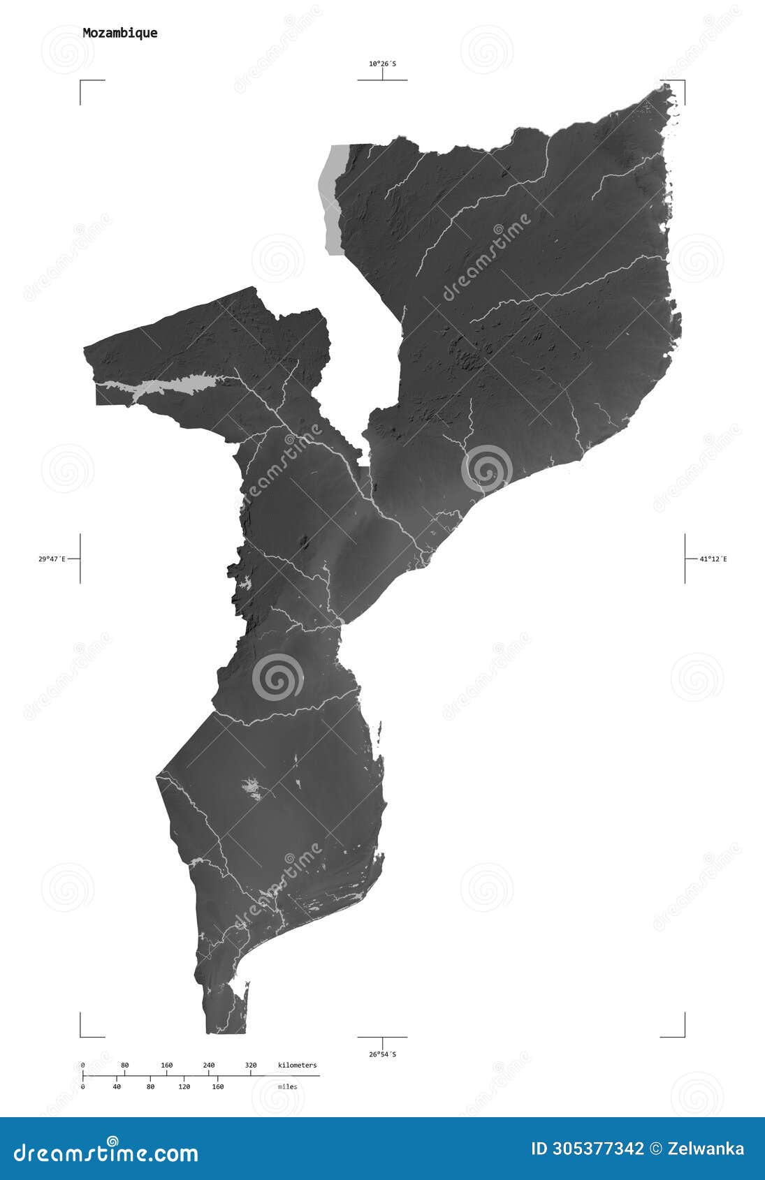 Mozambique Shape on White. Grayscale Stock Illustration - Illustration of division, isolated ...