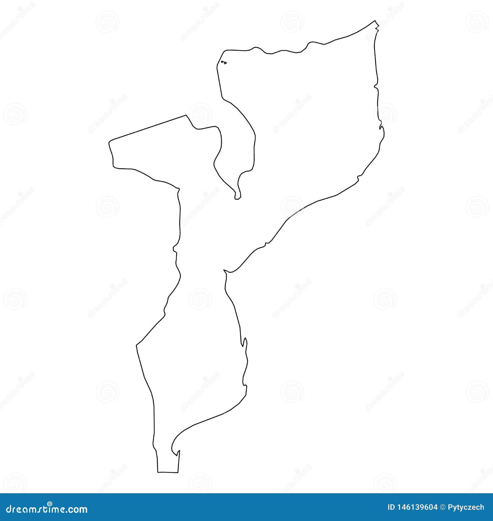 Mozambique - Solid Black Outline Border Map of Country Area. Simple ...