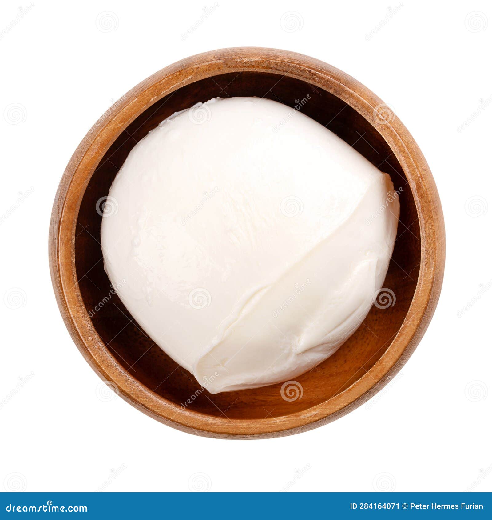 Big Mozzarella Ball, Fresh White Italian Cheese, in a Wooden Bowl Stock ...