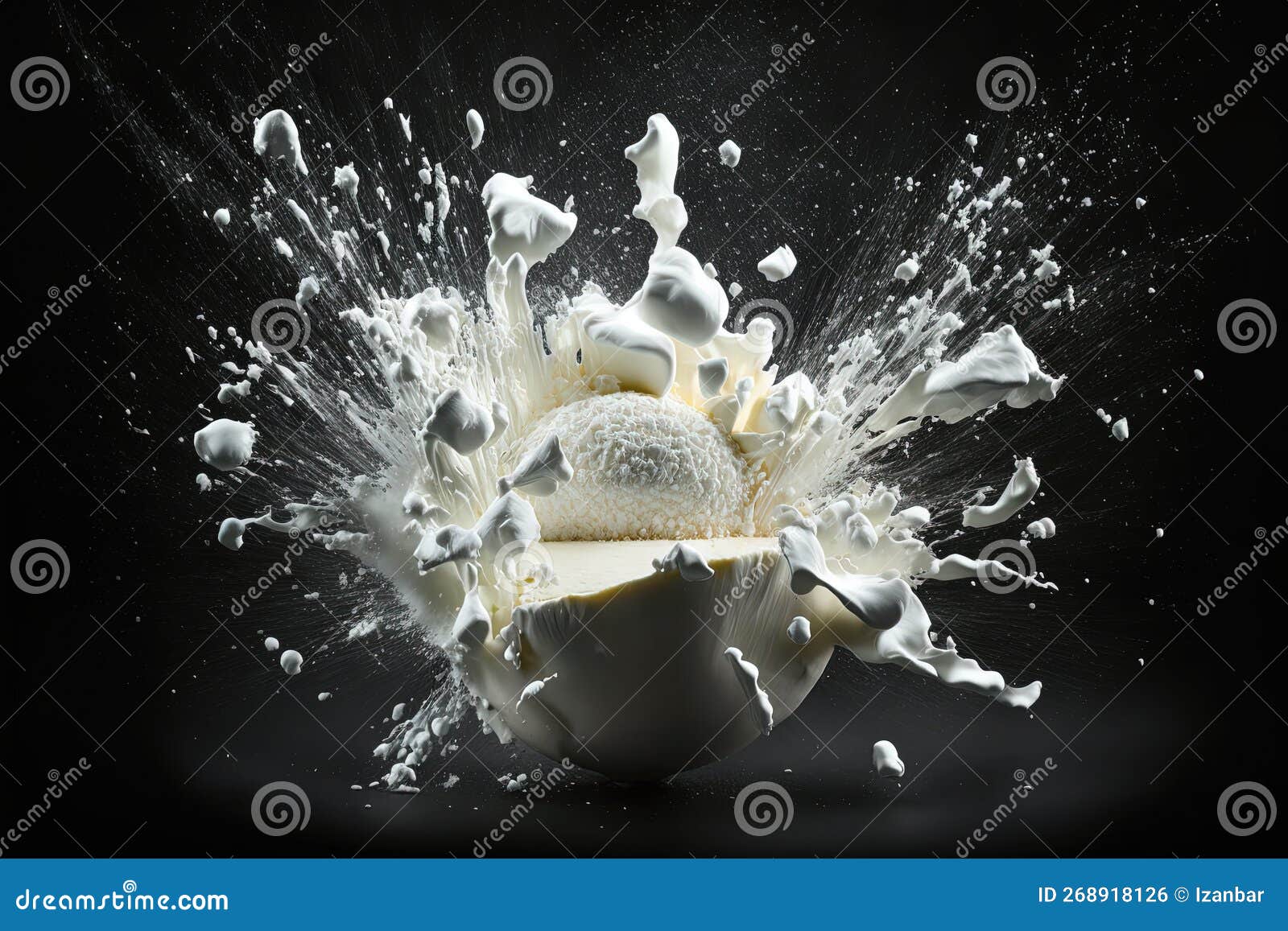 Mozzarella Cheese Exploding on Black Background Illustration Generative ...