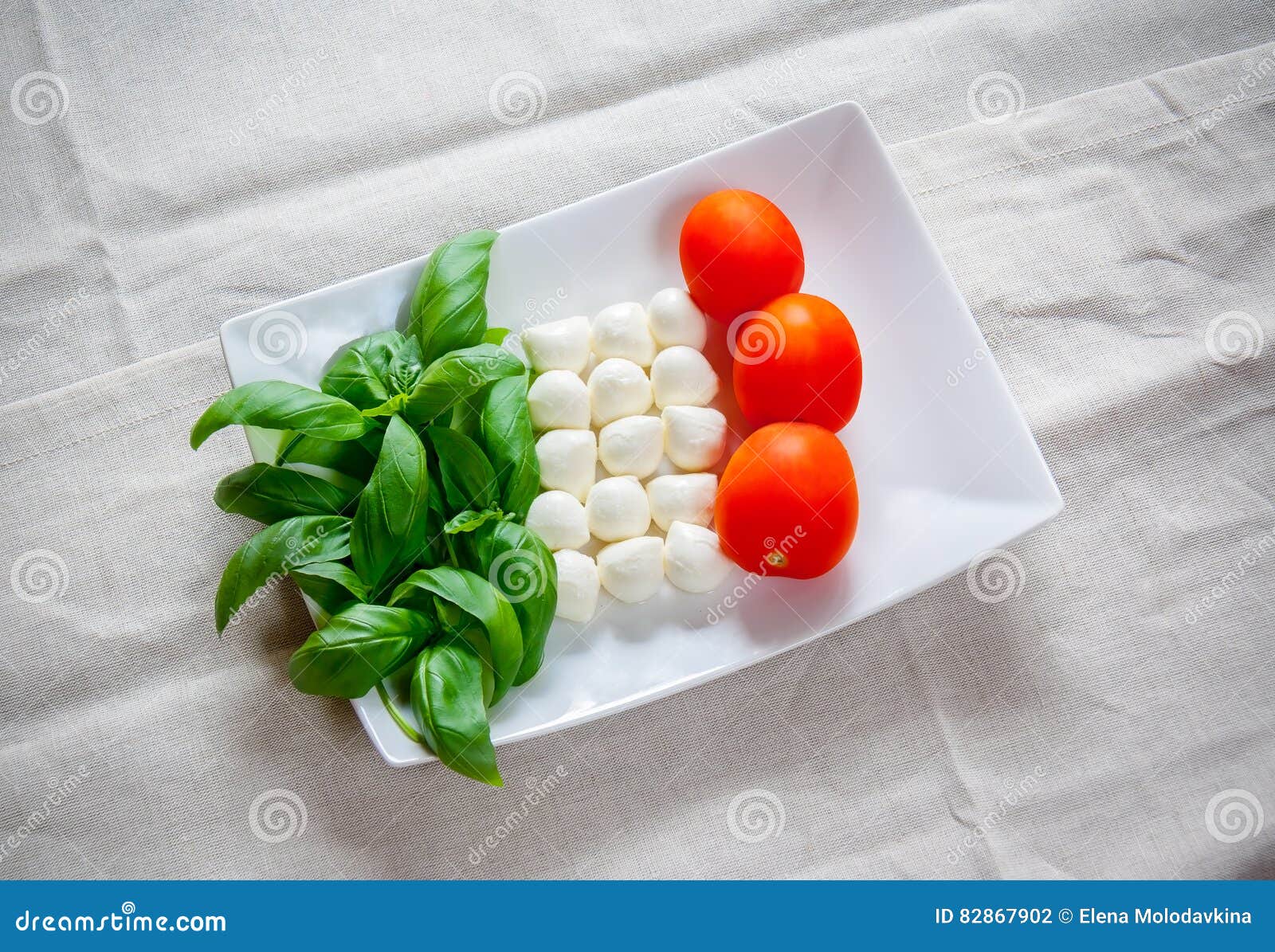Mozzarella, Tomato, Basil in Color of Italian Flag Stock Photo - Image ...