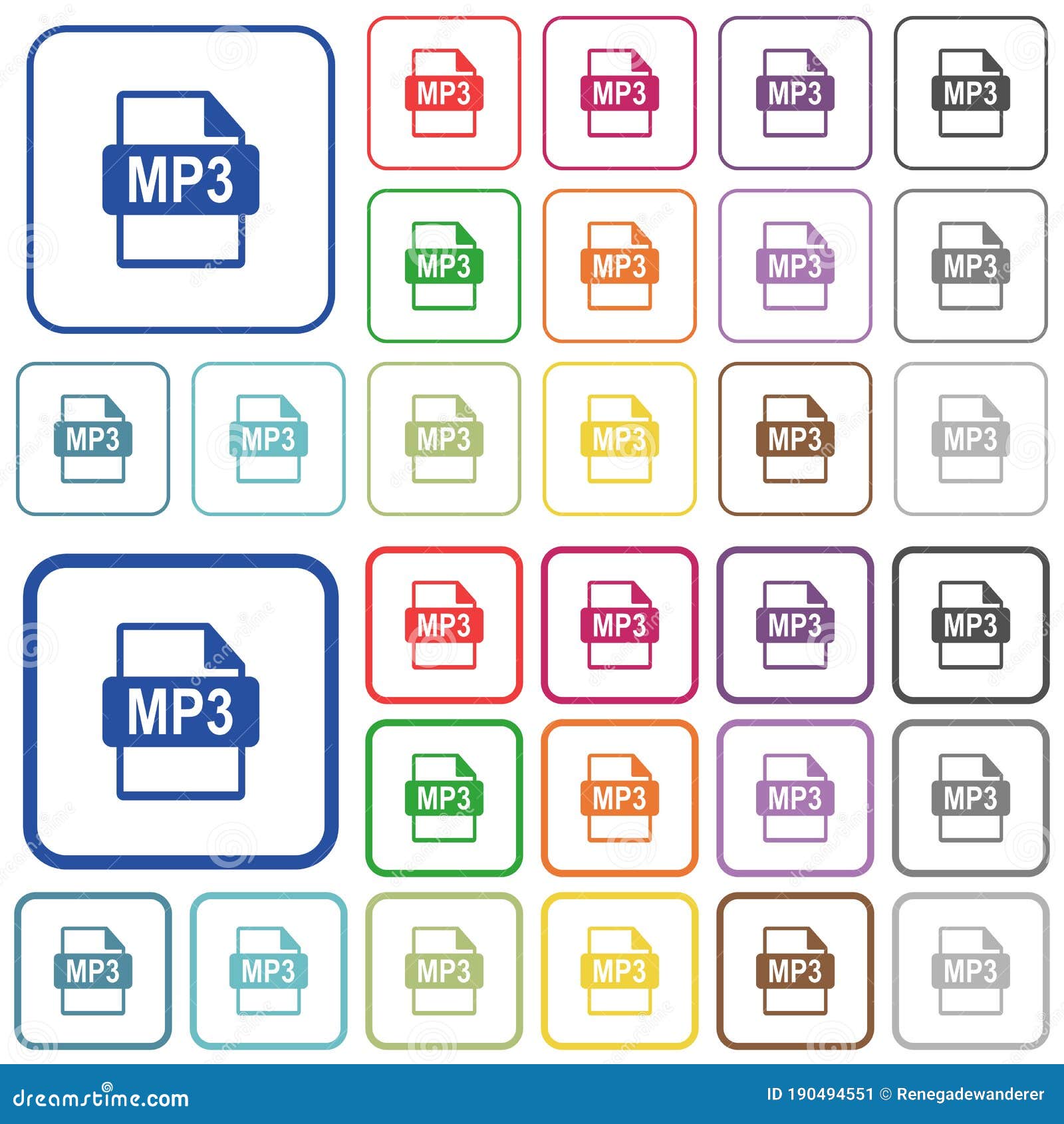 MP3 File Format Outlined Flat Color Icons Stock Vector - Illustration ...