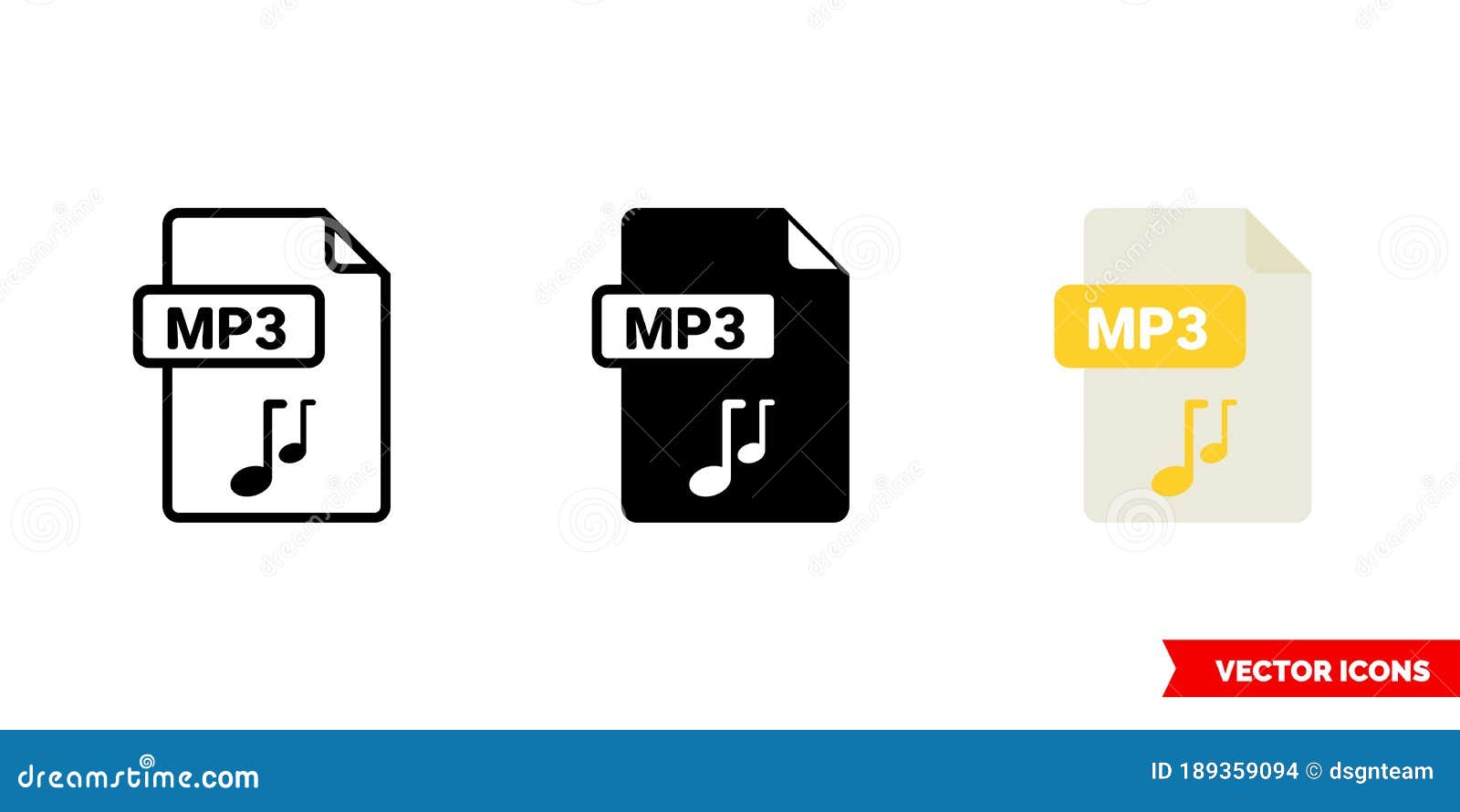 MP3 File Icon of 3 Types. Isolated Vector Sign Symbol. Stock Vector ...