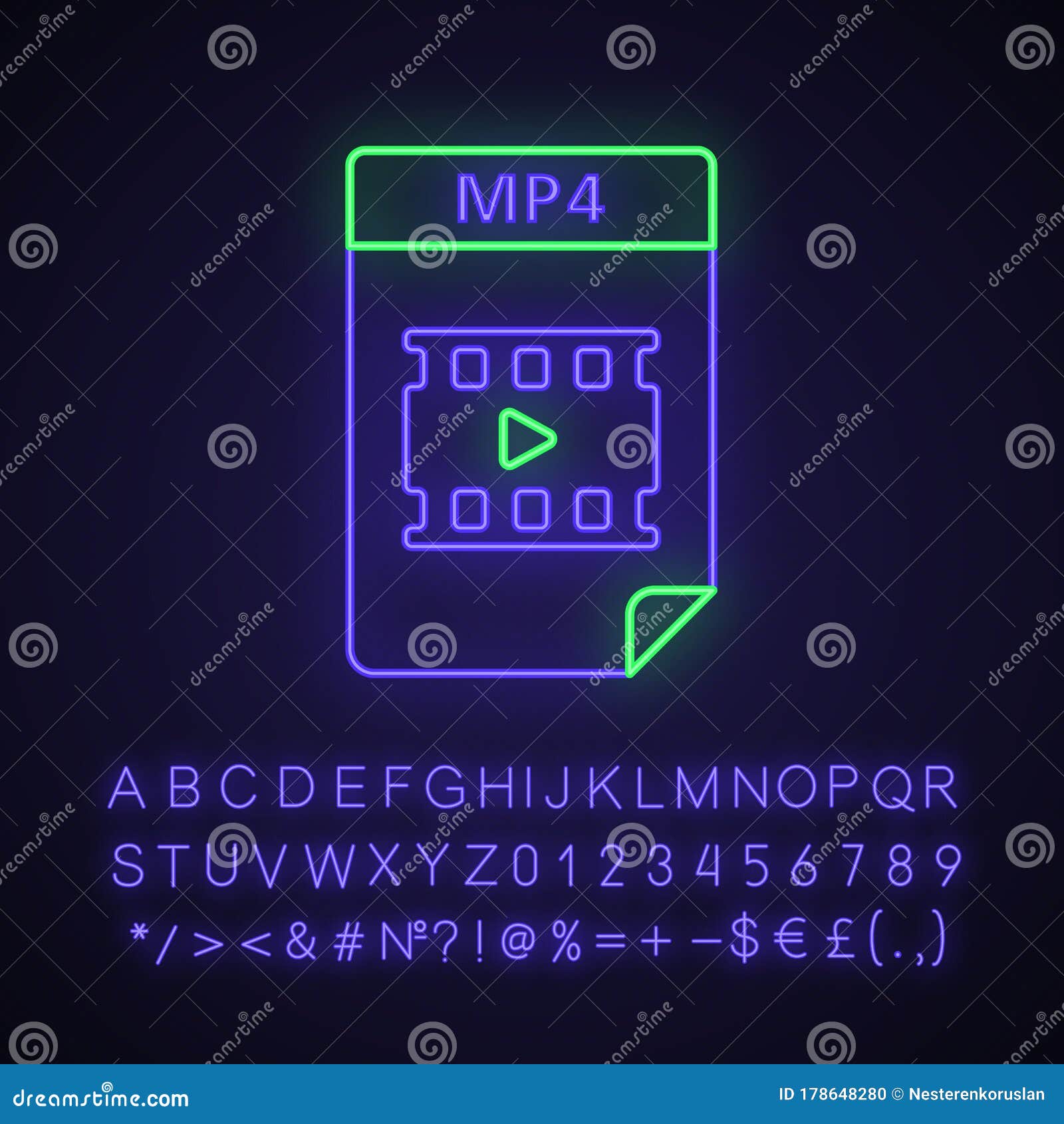 MP4 file neon light icon stock vector. Illustration of document - 178648280