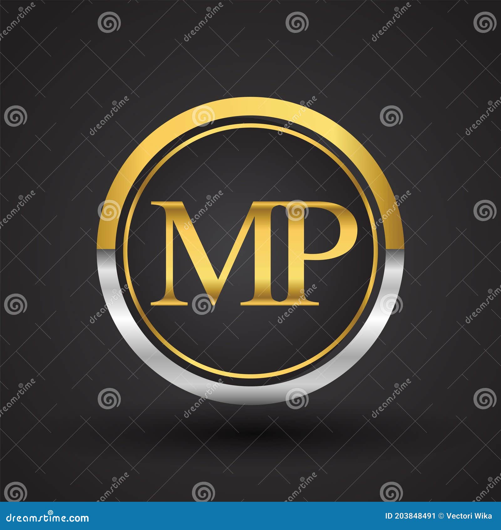 MP Letter Logo in a Circle, Gold and Silver Colored. Vector Design ...