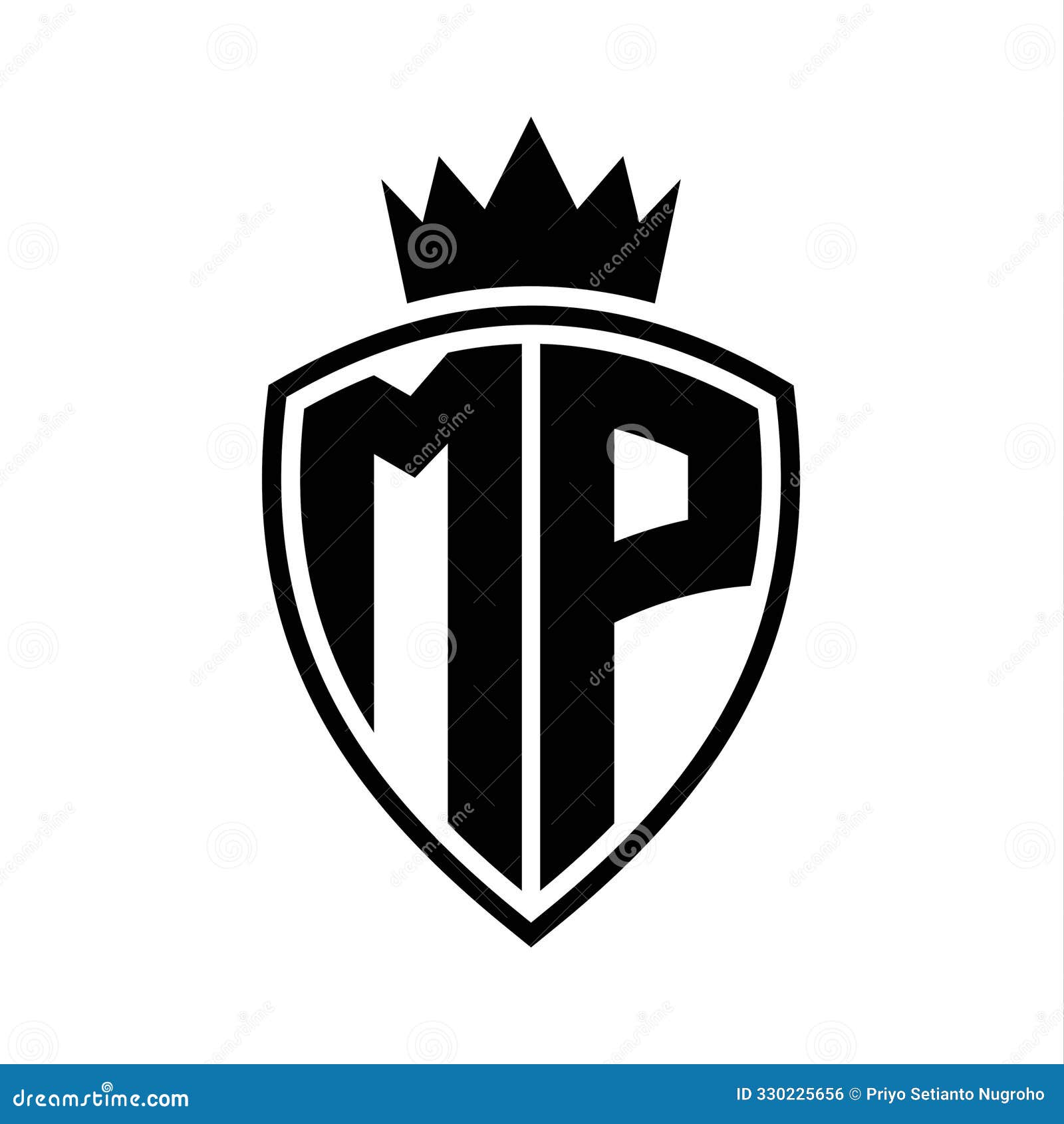 MP Letter Monogram Shield and Crown Outline Shape with Black and White ...