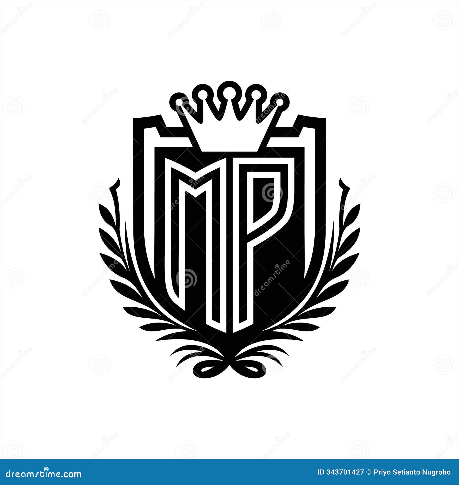 MP Logo Heraldic Shield Shape With Crown, Vintage Crest On White ...