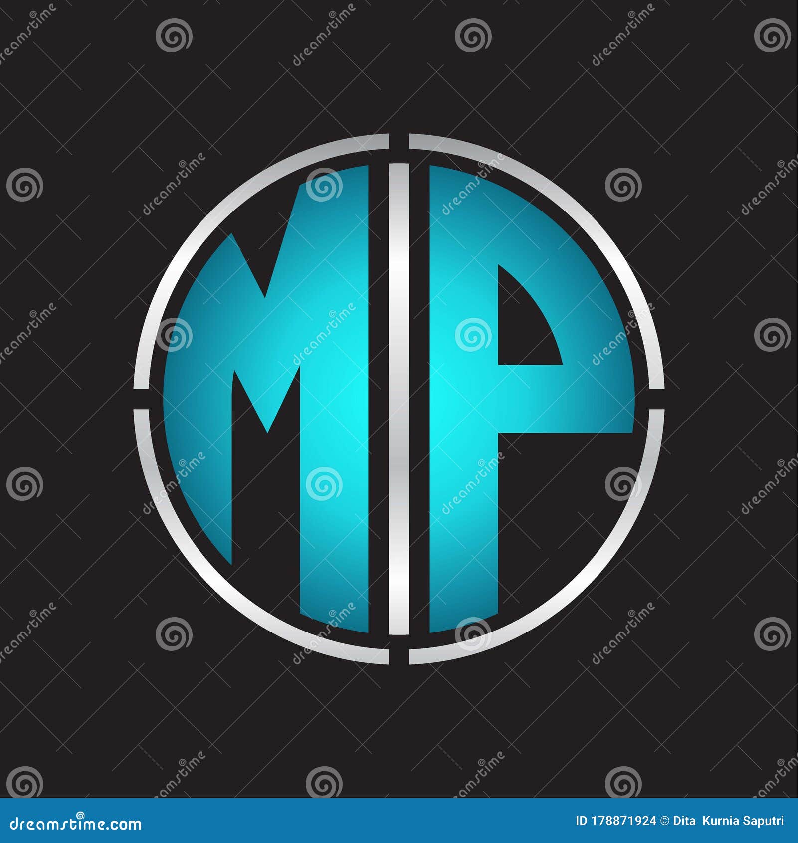 MP Logo Initial with Circle Line Cut Design Template on Blue Colors ...