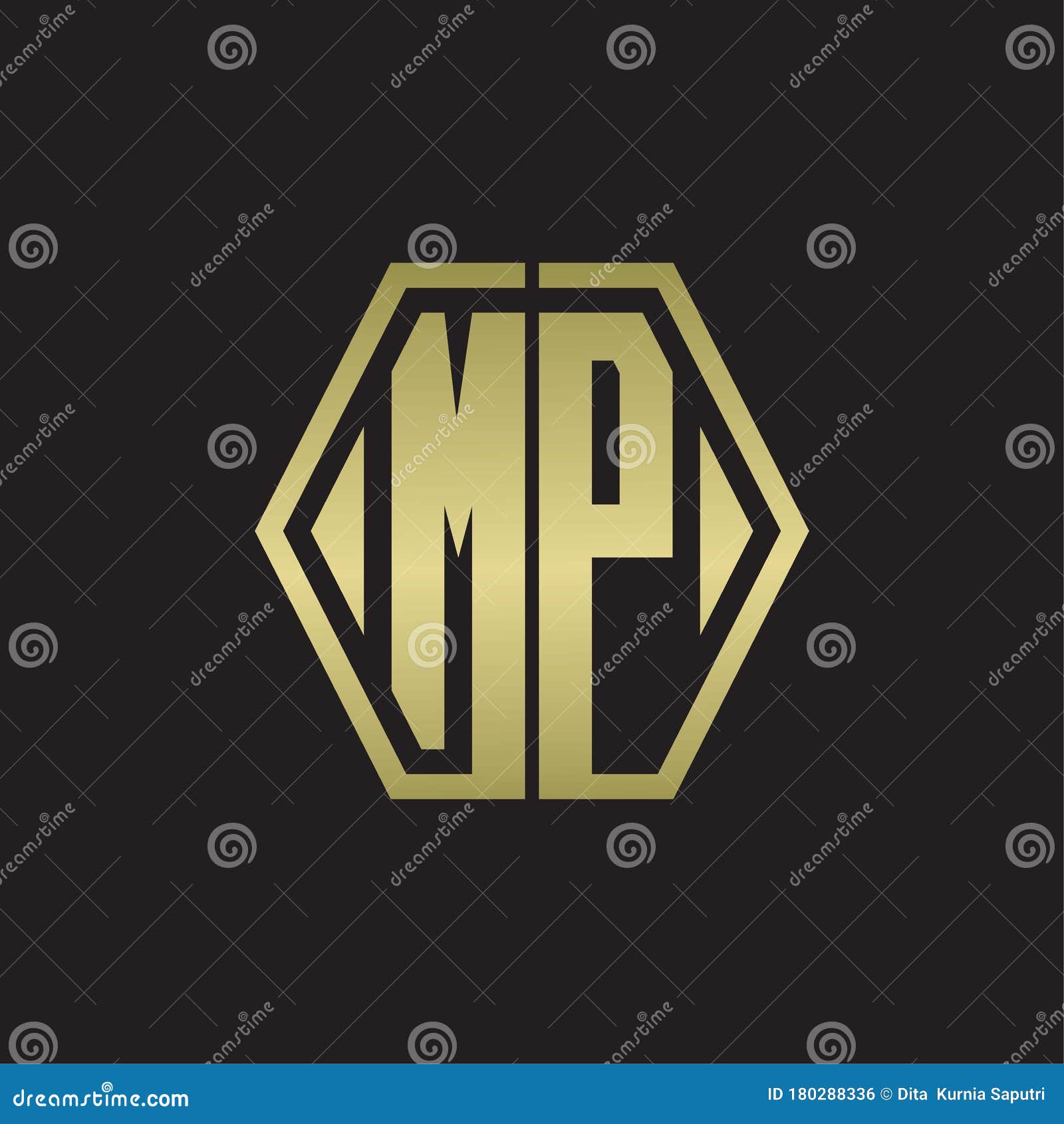 MP Logo Monogram with Hexagon Line Rounded Design Template with Gold ...