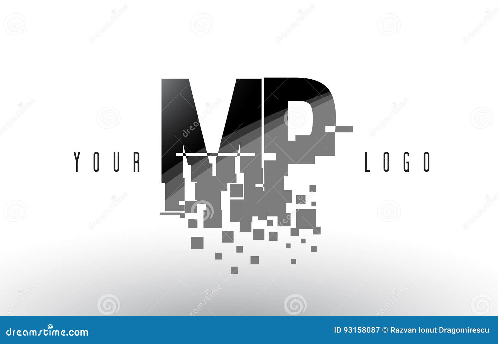 MP M P Pixel Letter Logo with Digital Shattered Black Squares Stock ...