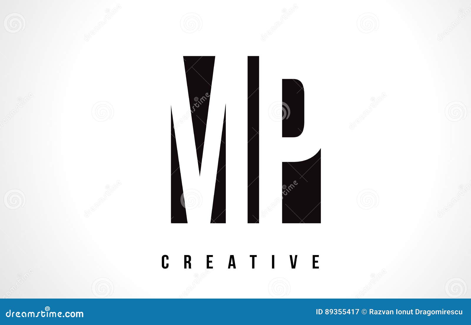 MP M P White Letter Logo Design with Black Square. Stock Vector ...