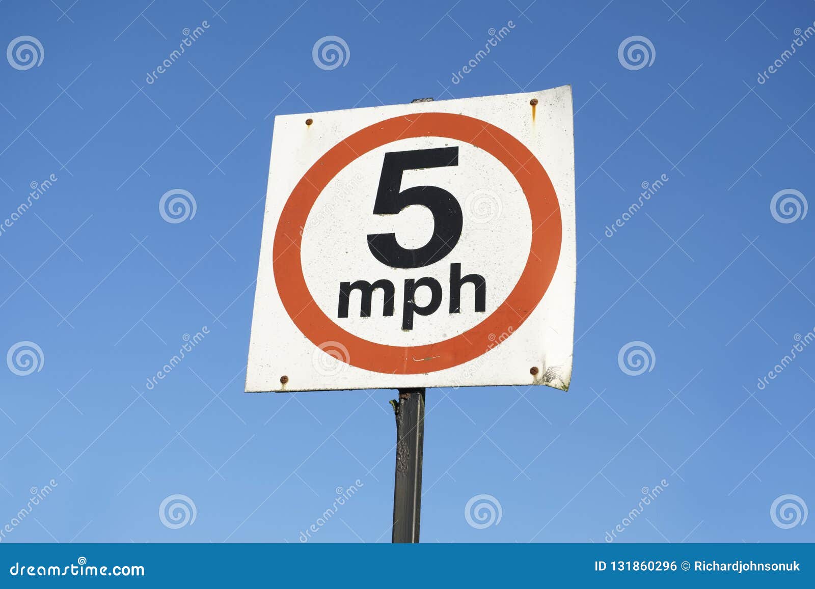 5 Mph Speed Limit Sign Against Blank Empty Blue Sky Stock Photo - Image ...