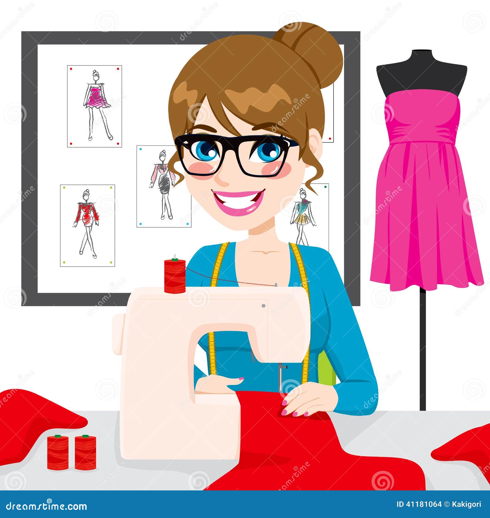 Máquina De Woman Using Sewing De La Modista Ilustración del Vector ...