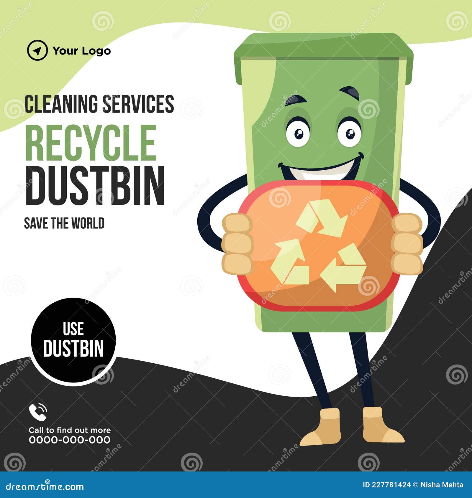 Cleaning Services Recycle Dustbin Banner Design Stock Vector ...