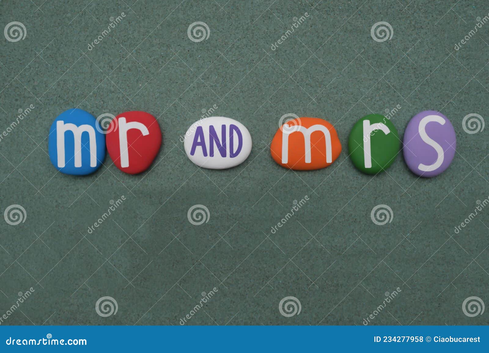 Mr and Mrs, Creative Text Composed with Multi Colored Stone Letters ...