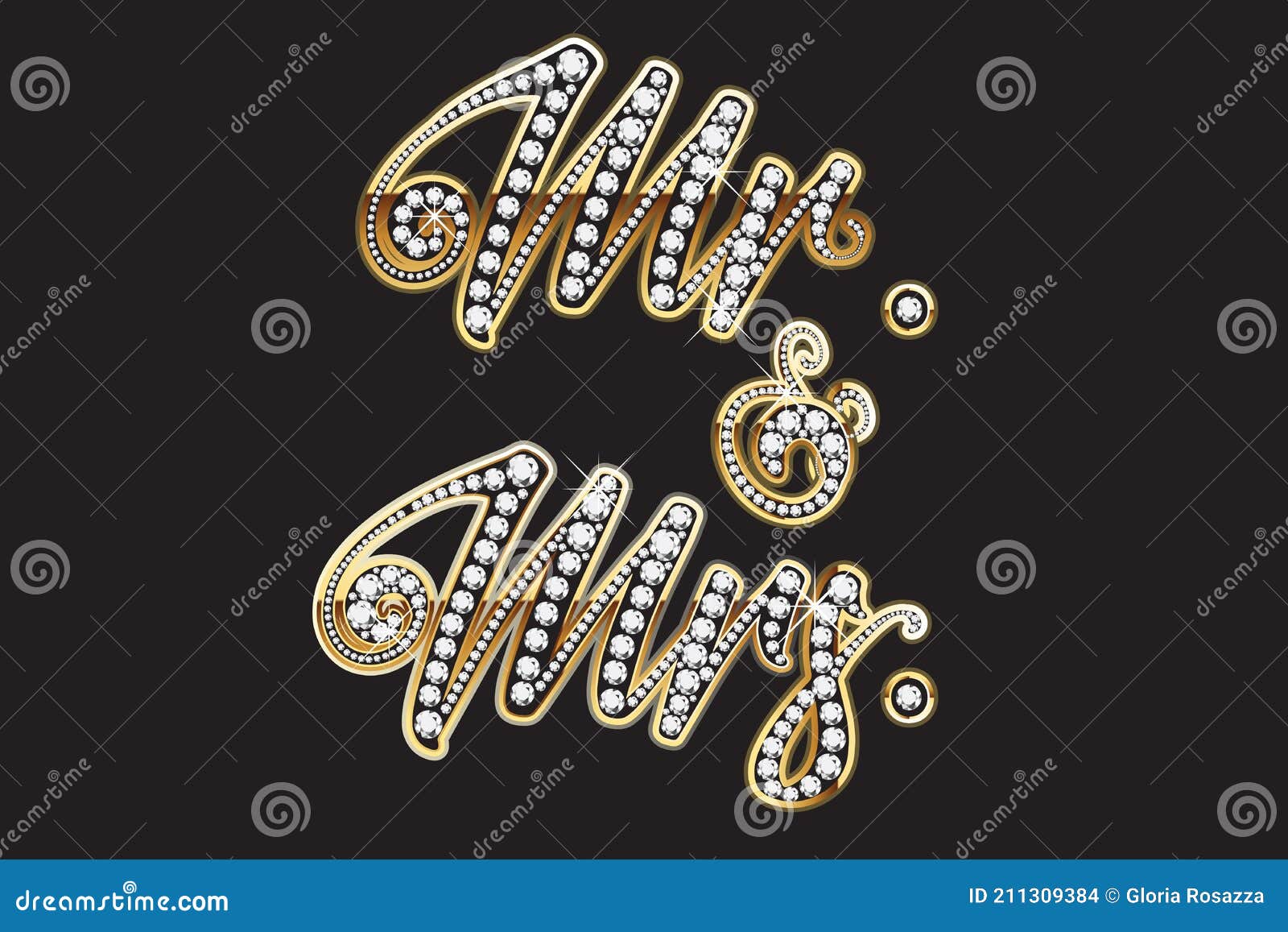 Mr. and Mrs. Gold Diamond Wedding Card Stock Vector - Illustration of ...