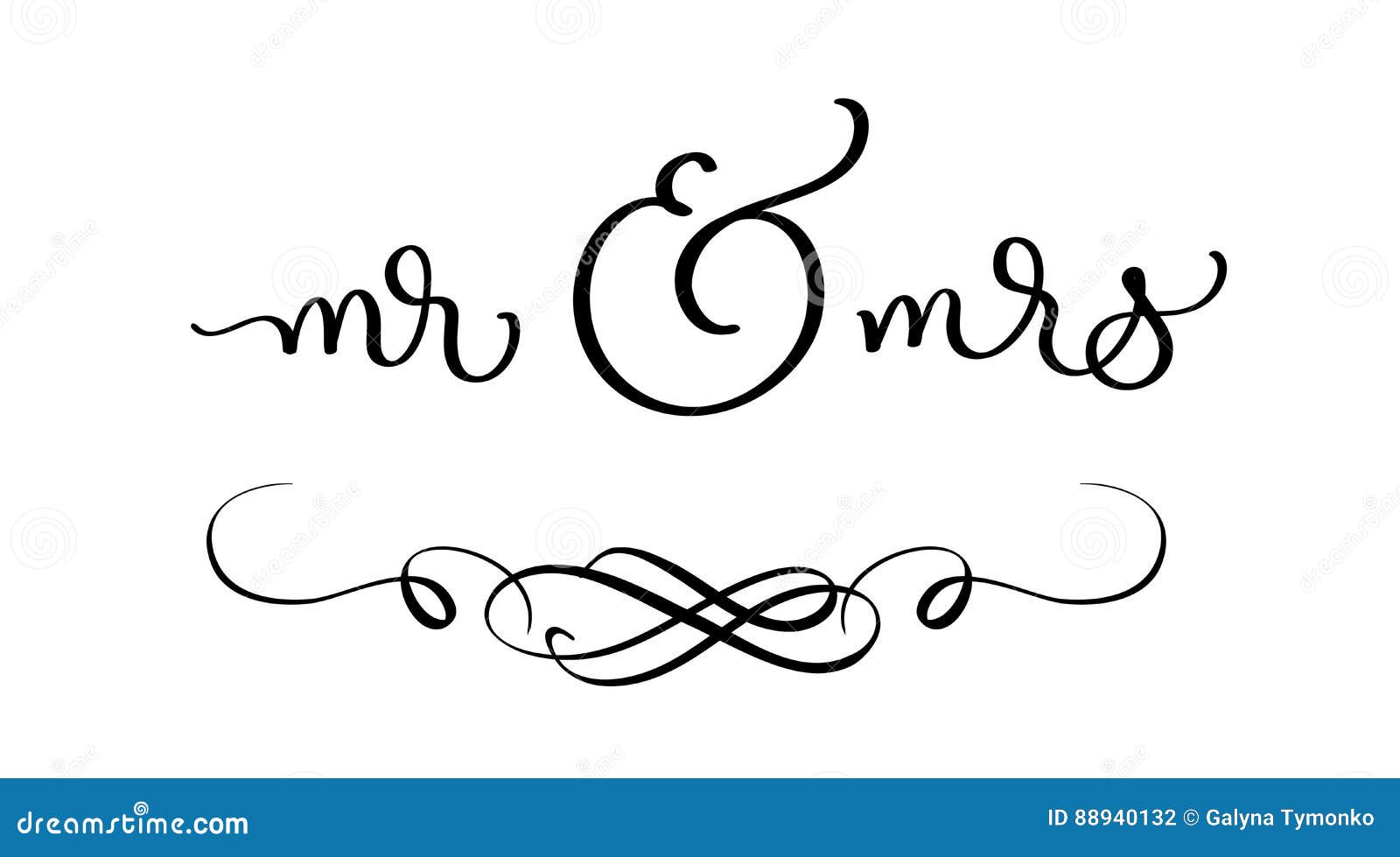 Mr and Mrs Text on White Background. Hand Drawn Calligraphy Lettering ...
