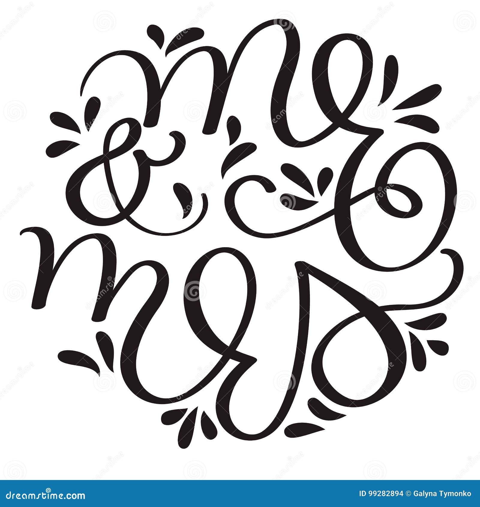 Mr and Mrs Text on White Background. Hand Drawn Calligraphy Lettering ...