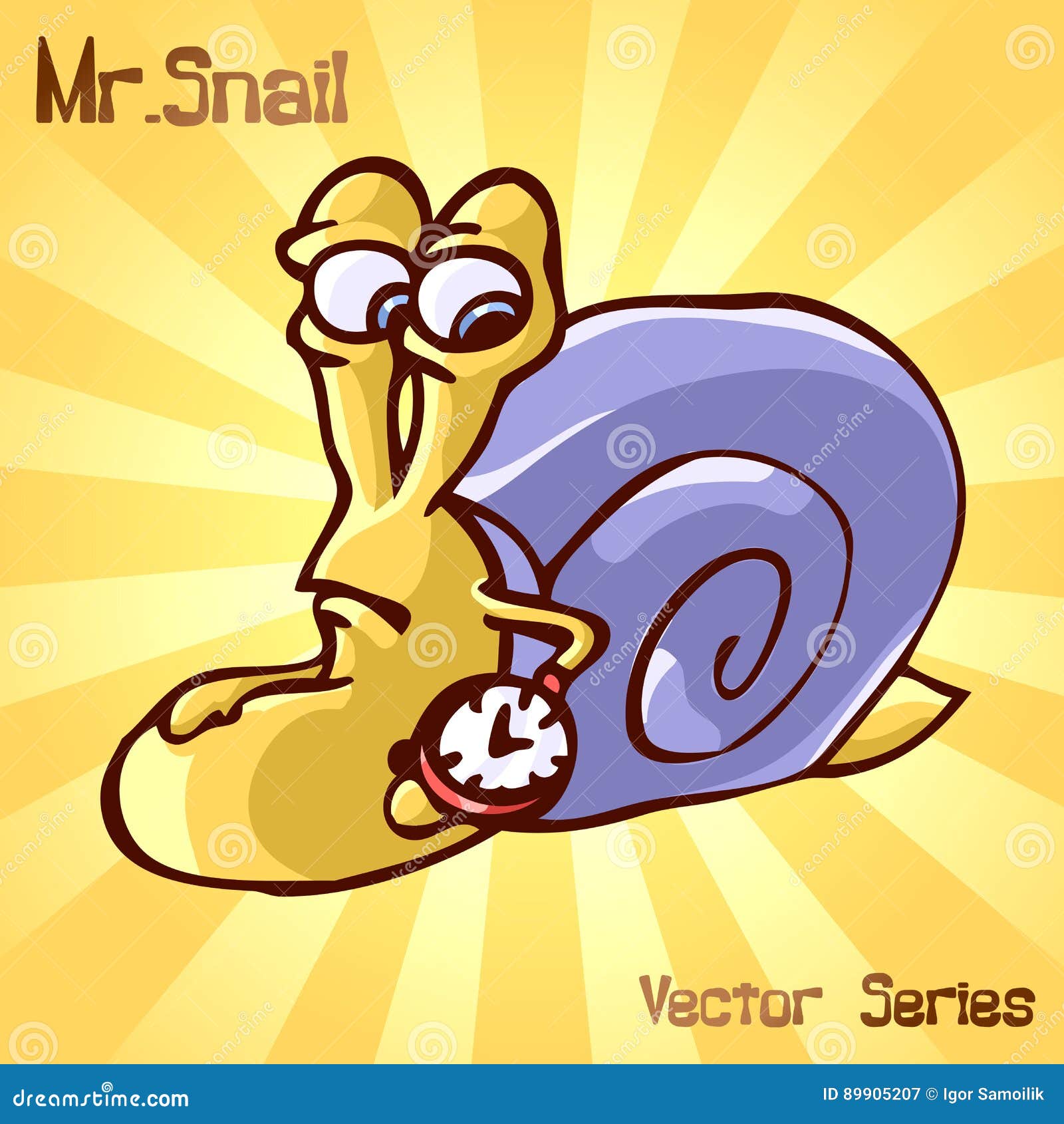 Mr. Snail with clock stock vector. Illustration of line - 89905207