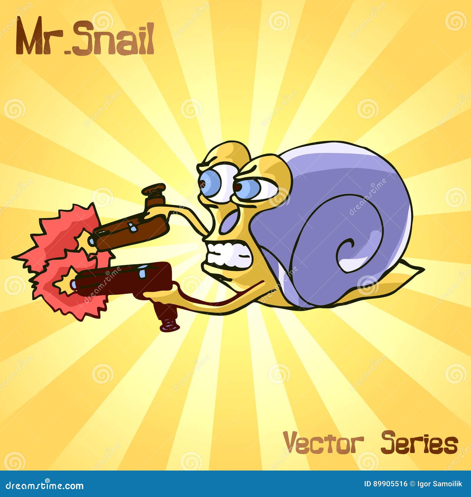 Mr. Snail with gun stock vector. Illustration of cartoon - 89905516