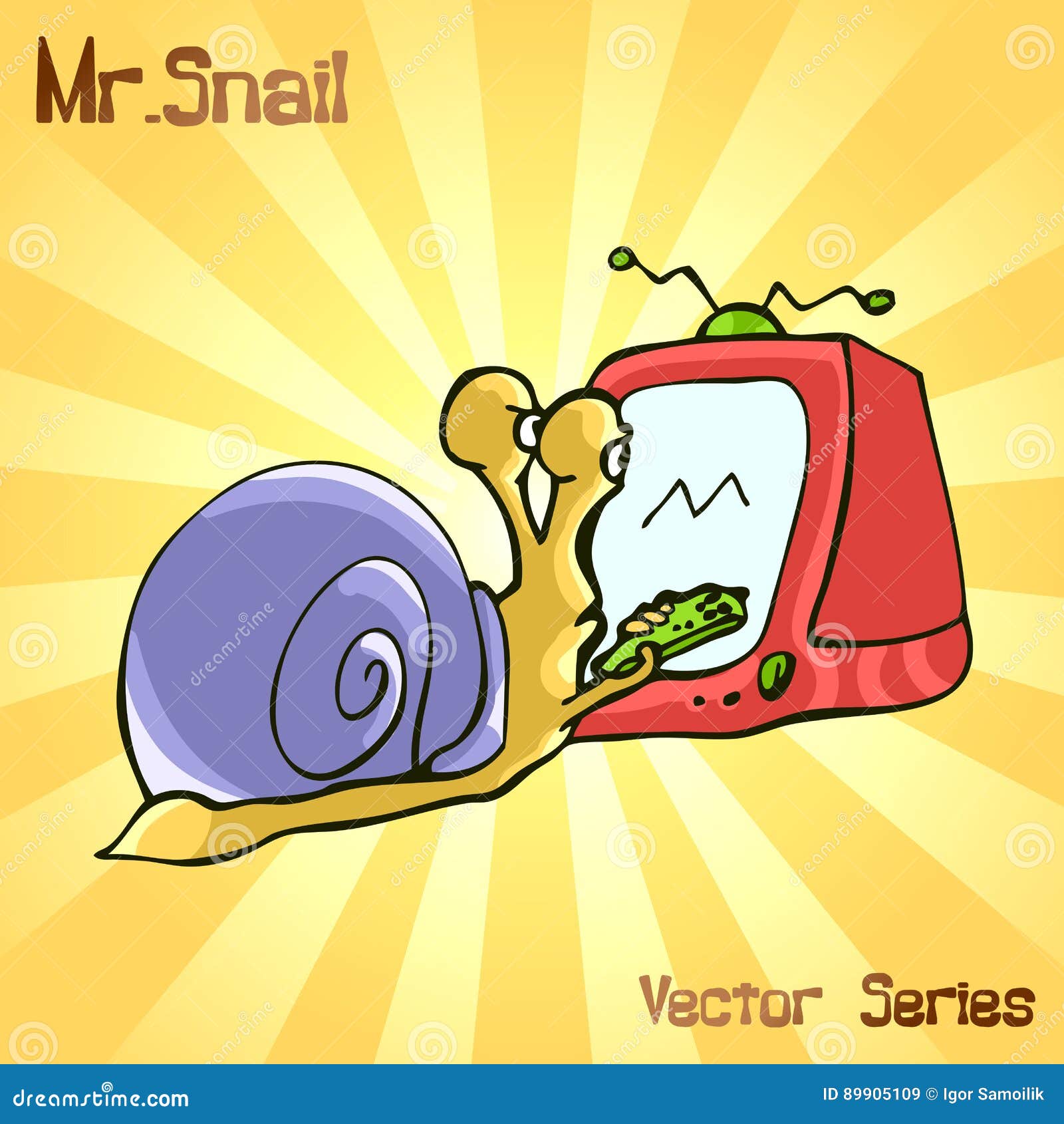 Mr. Snail with TV stock vector. Illustration of design - 89905109