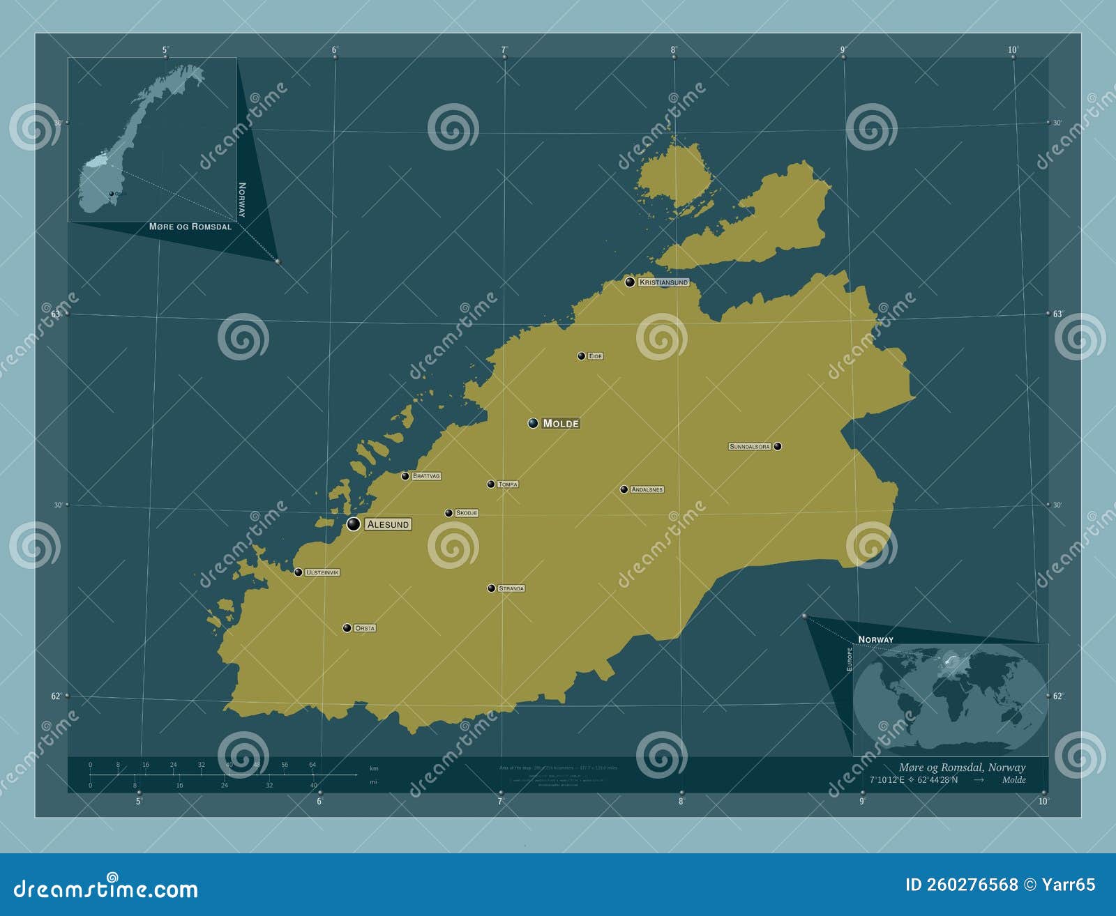 Mre Og Romsdal, Norway. Solid. Labelled Points of Cities Stock ...