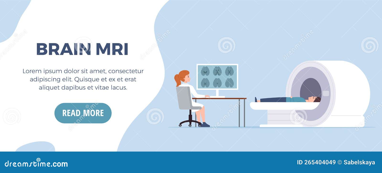 MRI Exam Procedure in Clinic Banner or Flyer Flat Cartoon Vector ...