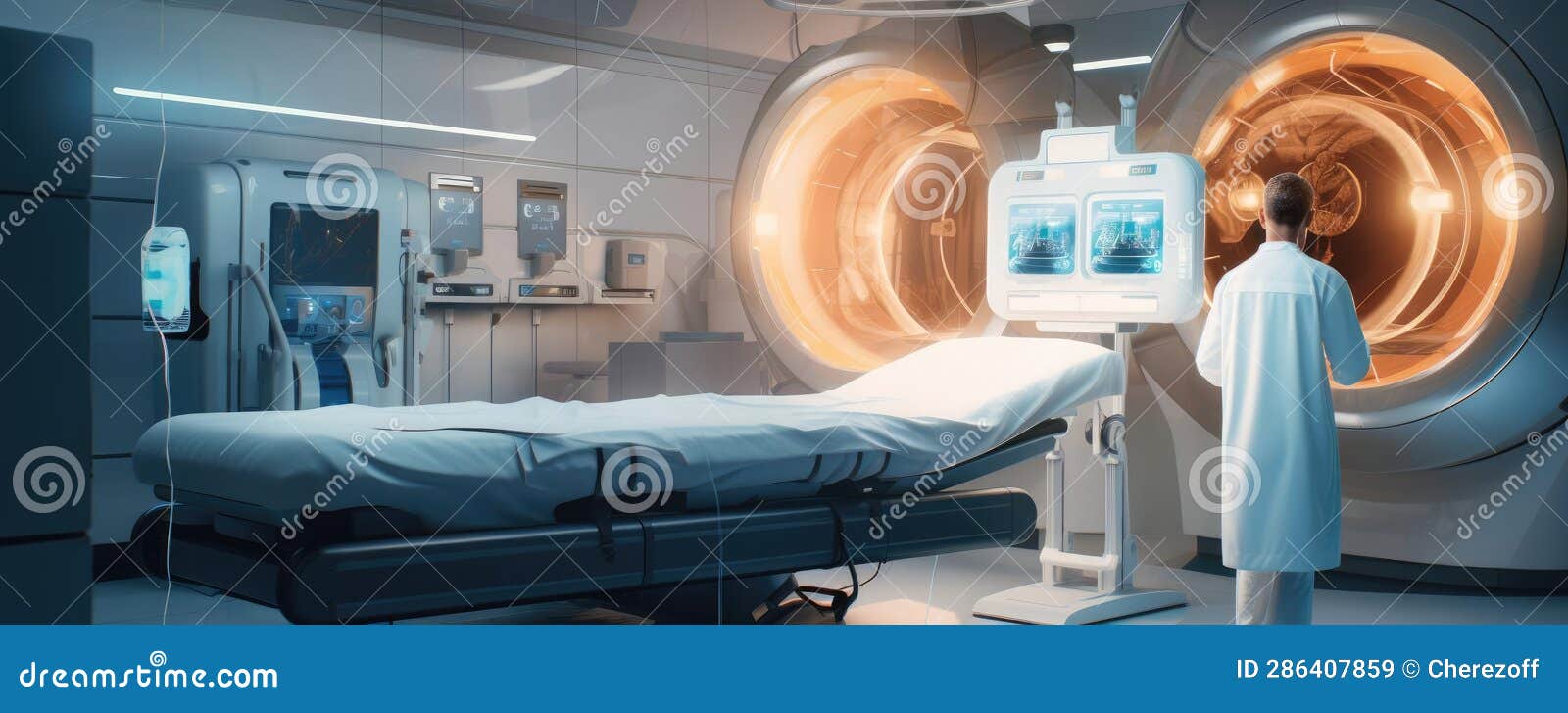 The MRI room of the future stock illustration. Illustration of screen ...