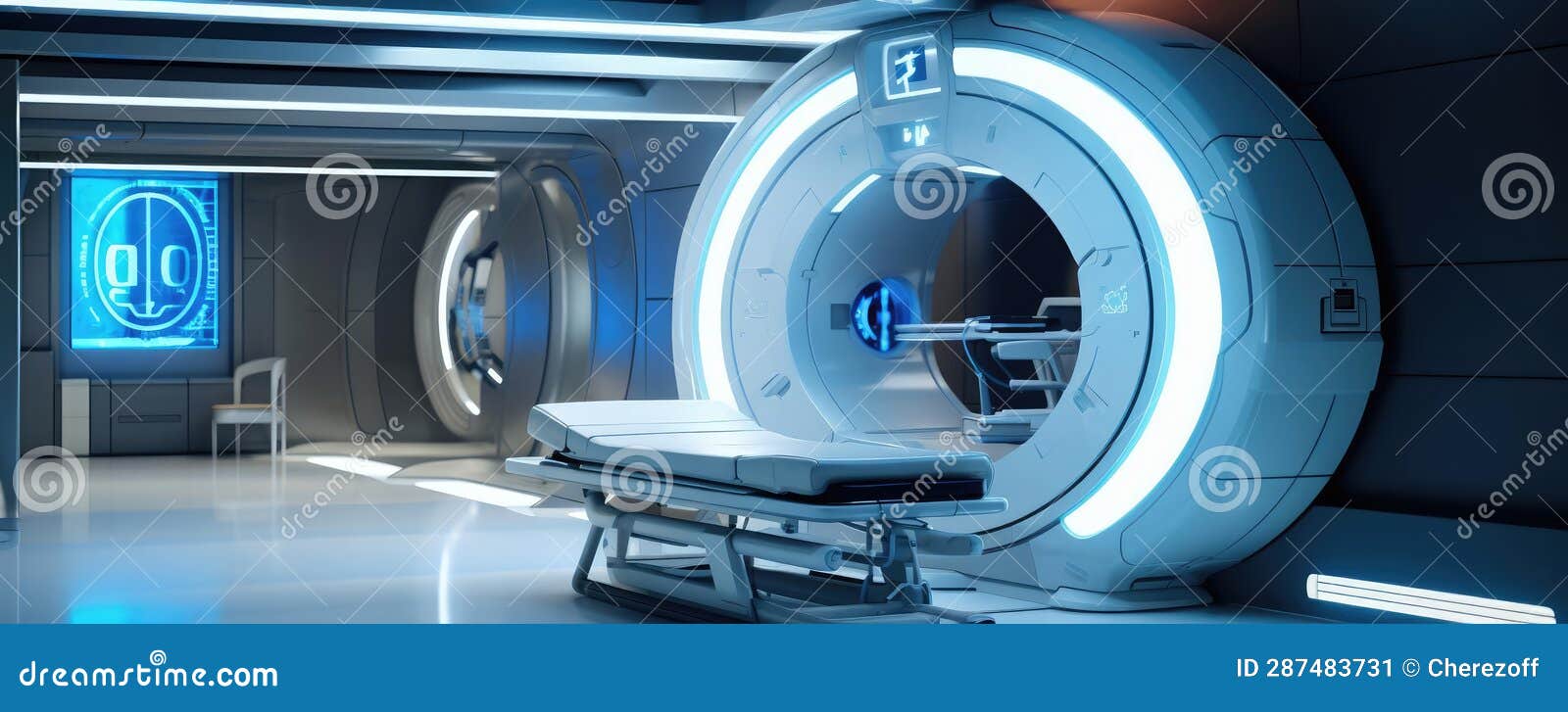 The MRI room of the future stock illustration. Illustration of science ...